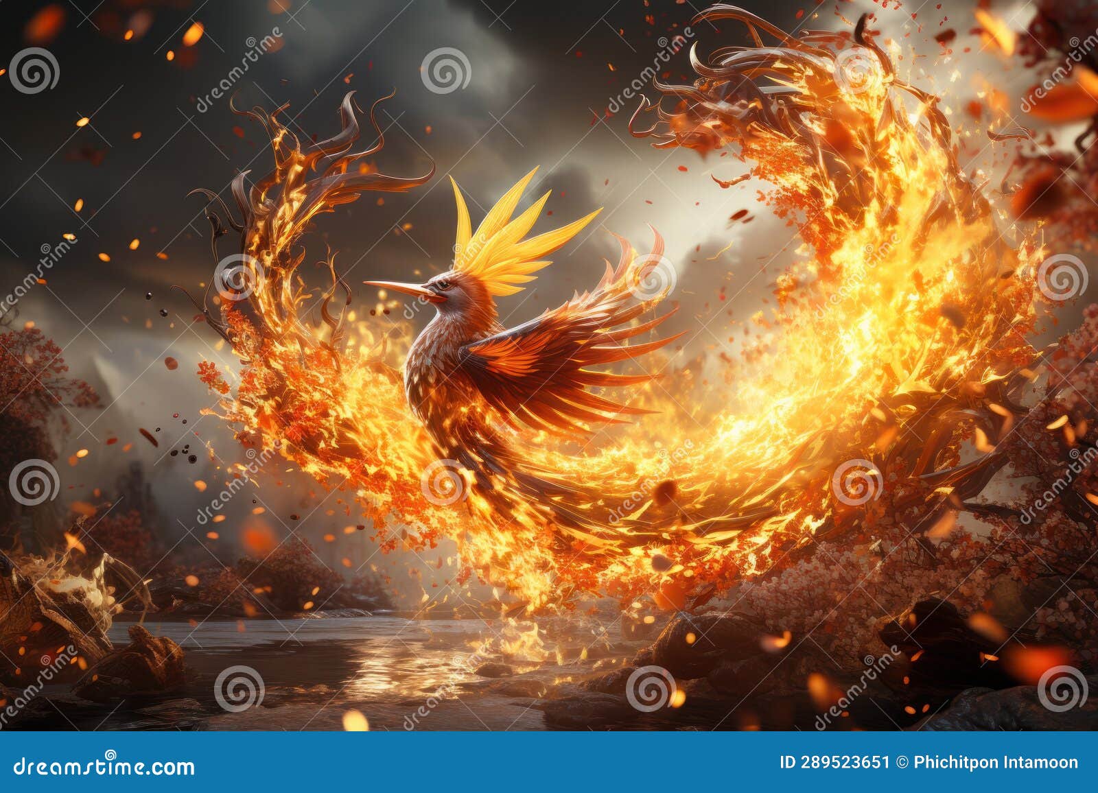 Flying Phoenix Burst into Flames Created with .Generative AI Stock ...