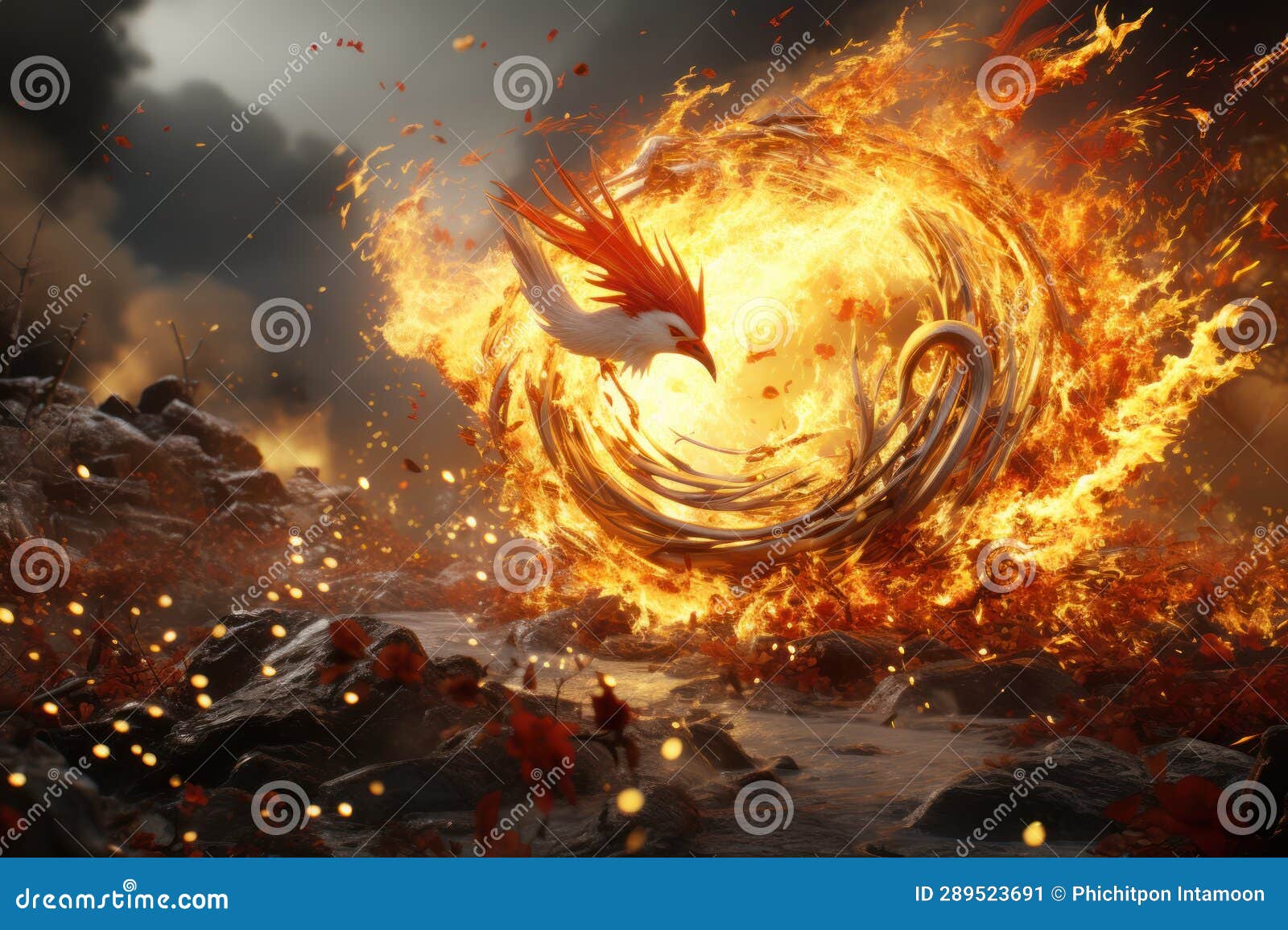 Flying Phoenix Burst into Flames Created with .Generative AI Stock ...