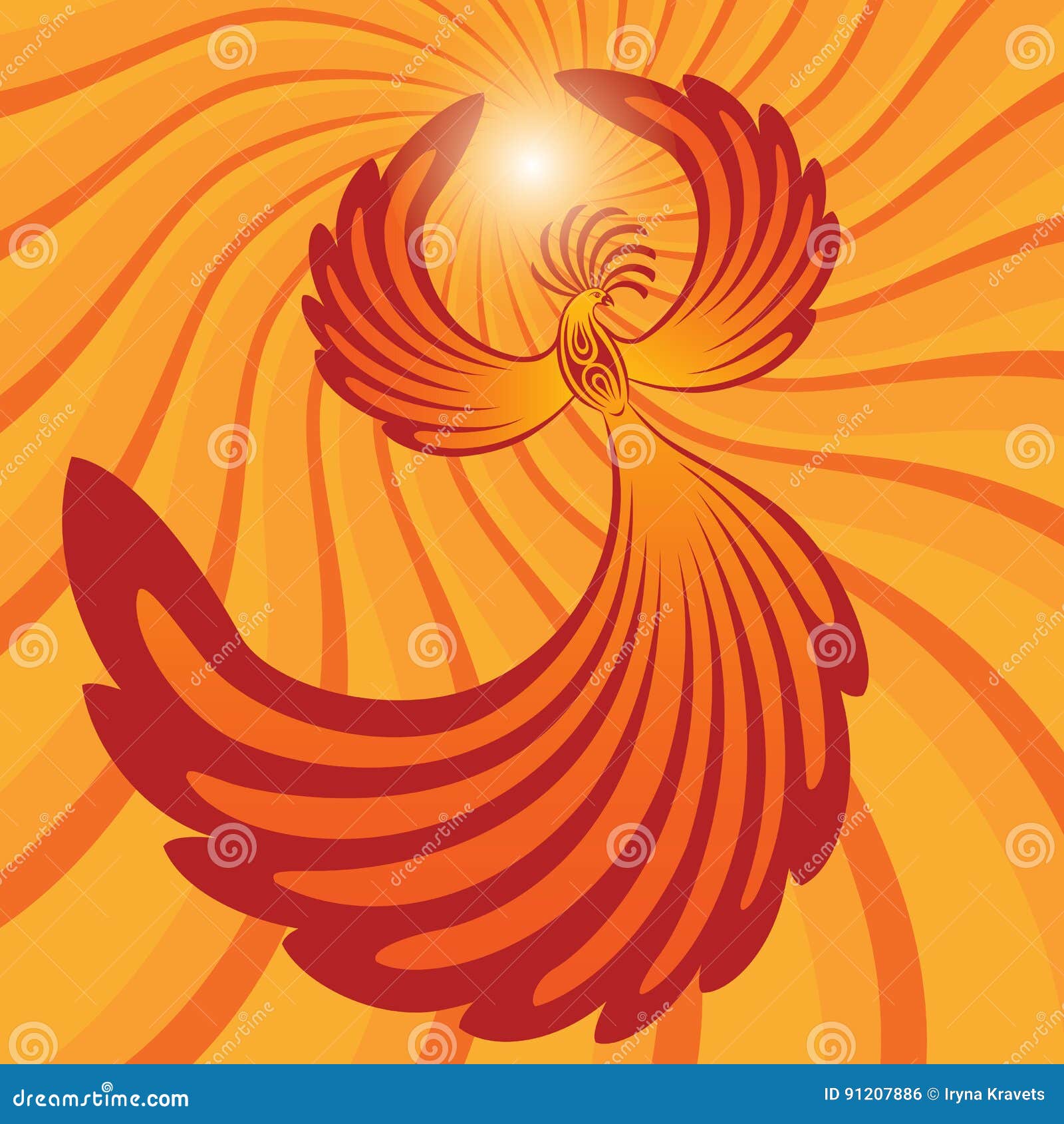 A Flying Phoenix in the Rays of the Sun Stock Vector - Illustration of ...