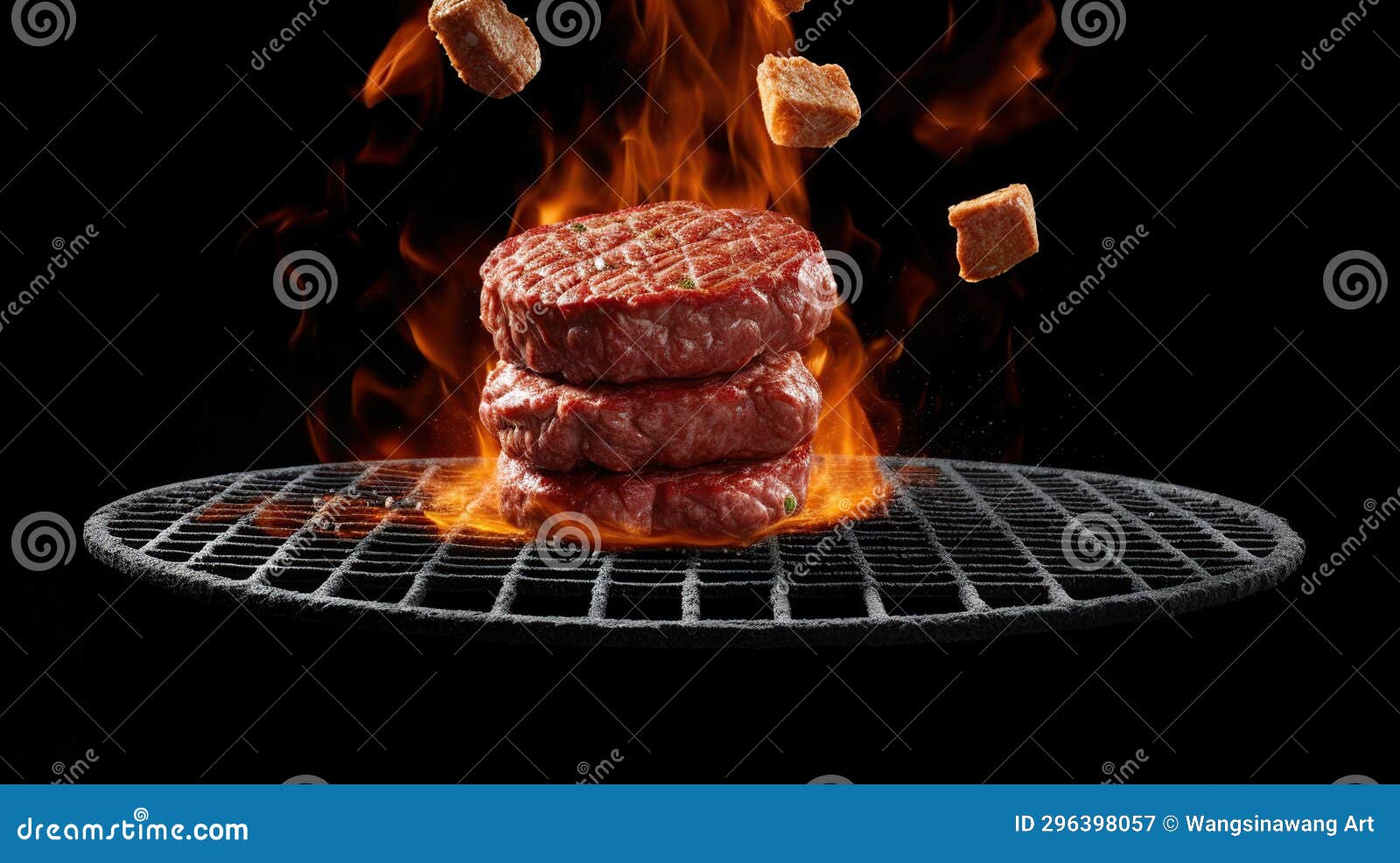 Flying Pieces of Beef Meat Pieces on Hamburger Generative AI Stock ...