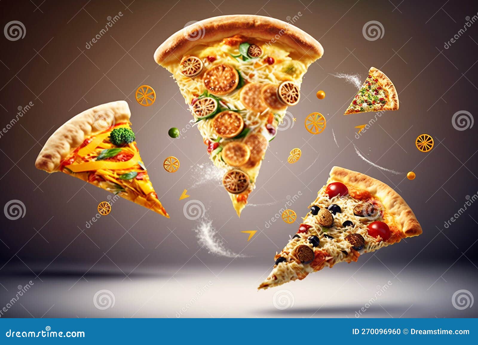 Flying Pieces of Pizza Created by Generative Ai Stock Illustration ...