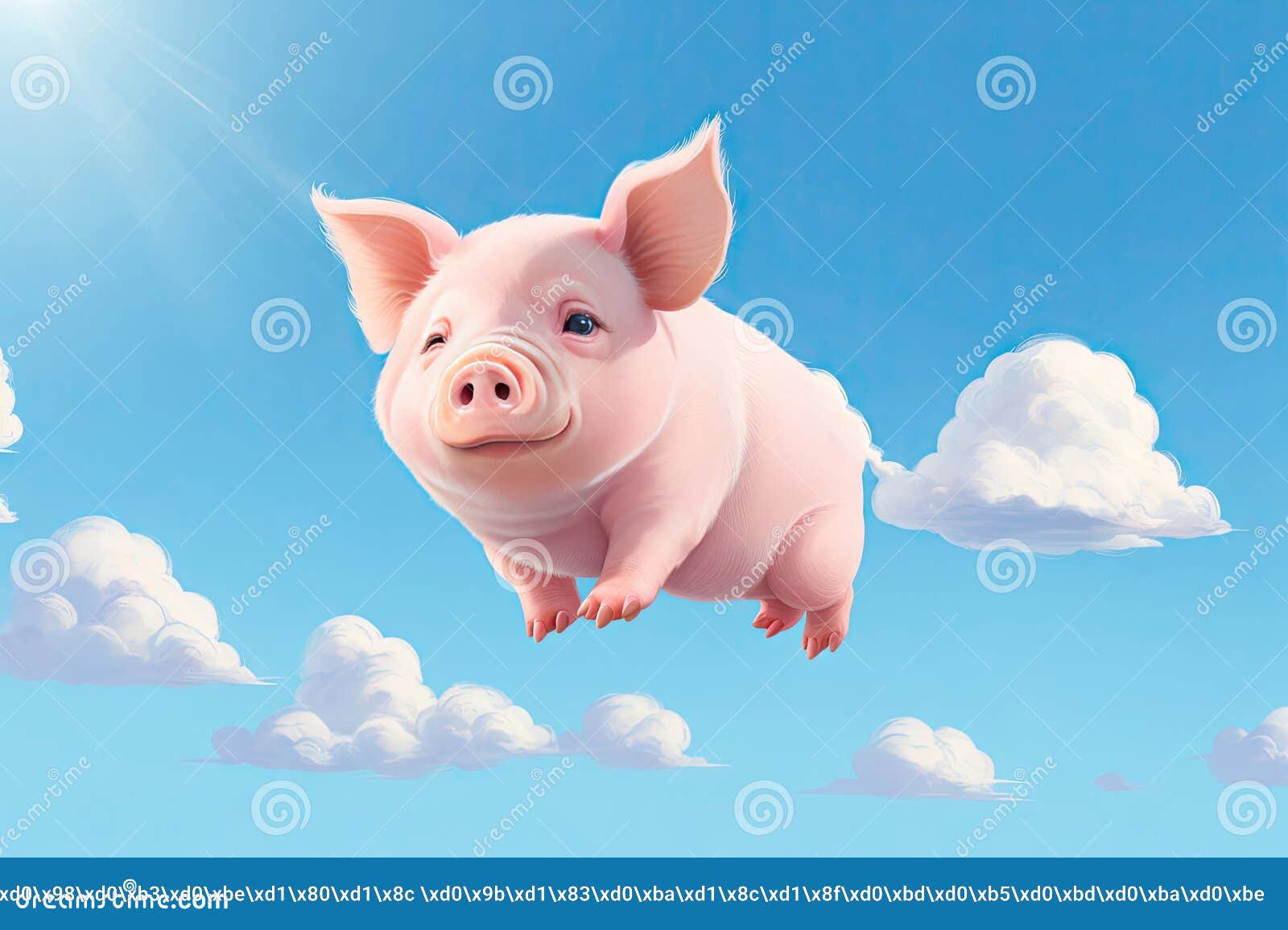 Flying Pig on a Blue Background in the Clouds. Ai Generative Stock ...