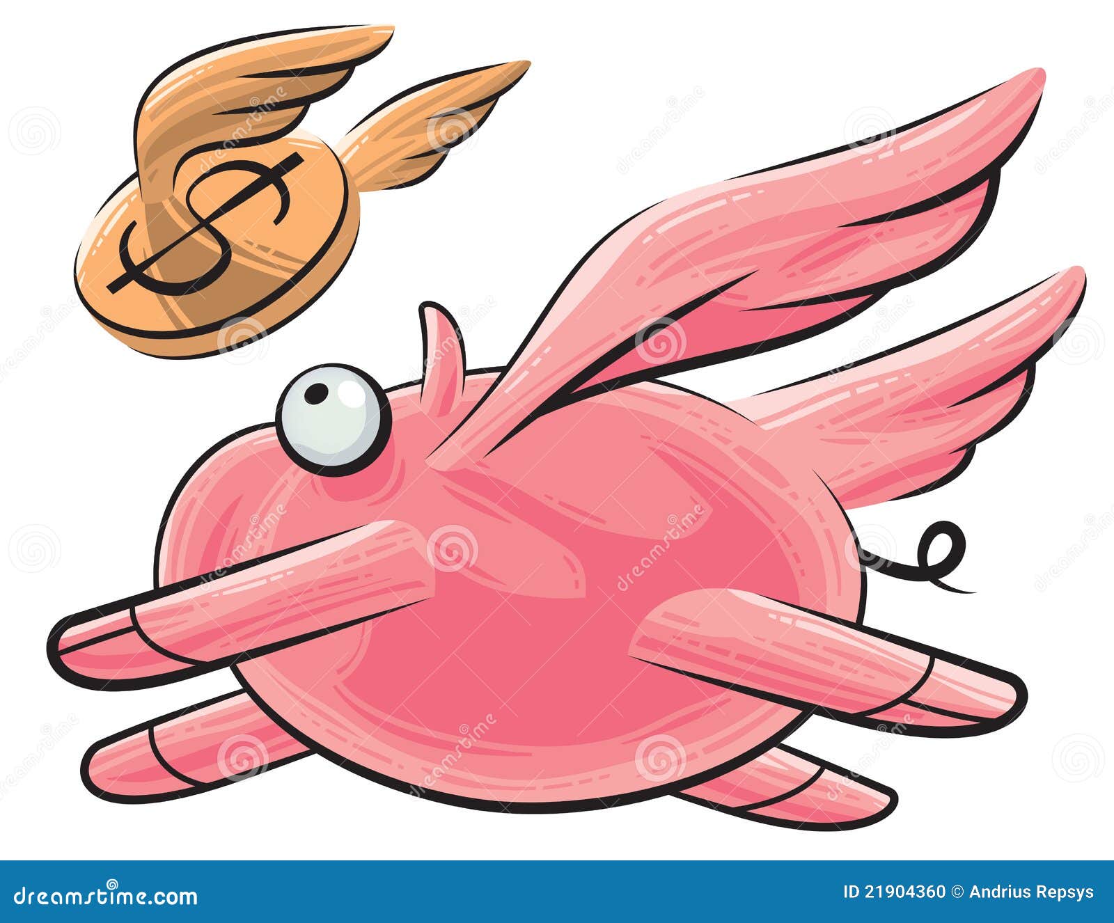 Flying pig and dollar stock vector. Illustration of satisfied - 21904360
