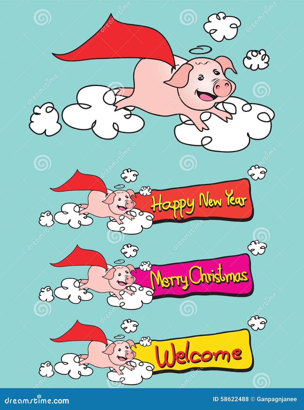 Flying Pig Happy New Year Vector Illustration Stock Vector ...