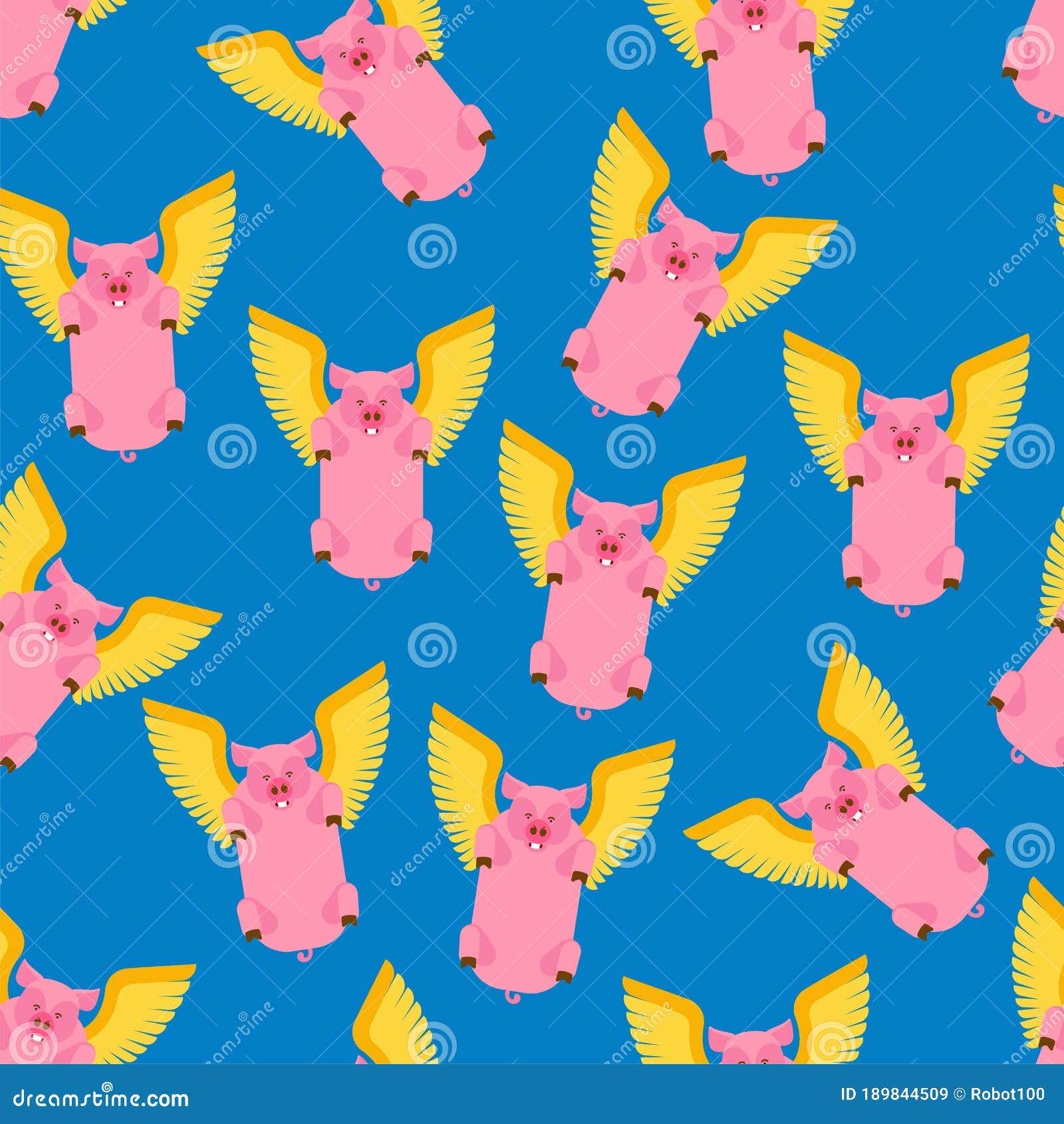 Flying Pig Pattern Seamless. Piglet with Wings Background. Baby Fabric ...