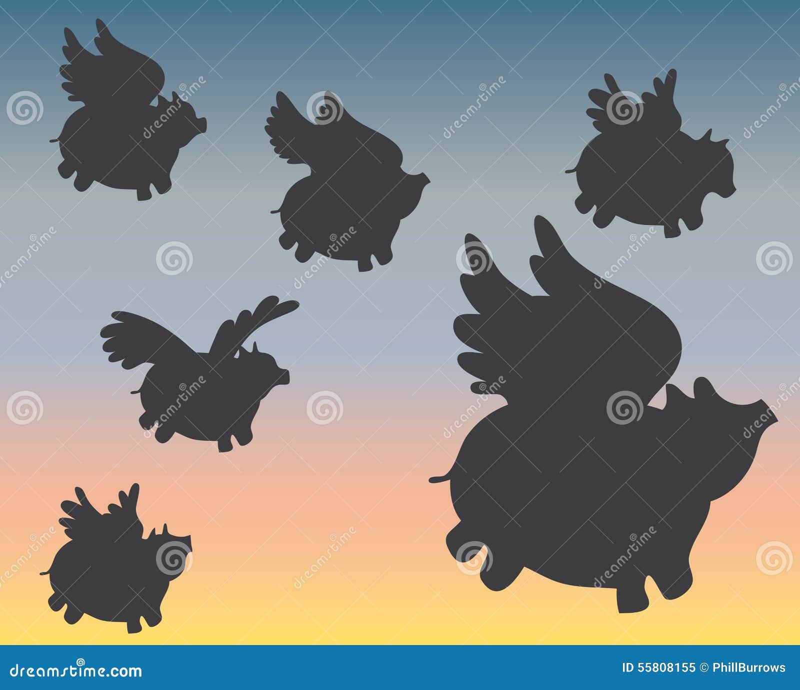 Flying pig silhouettes stock vector. Illustration of metaphor - 55808155