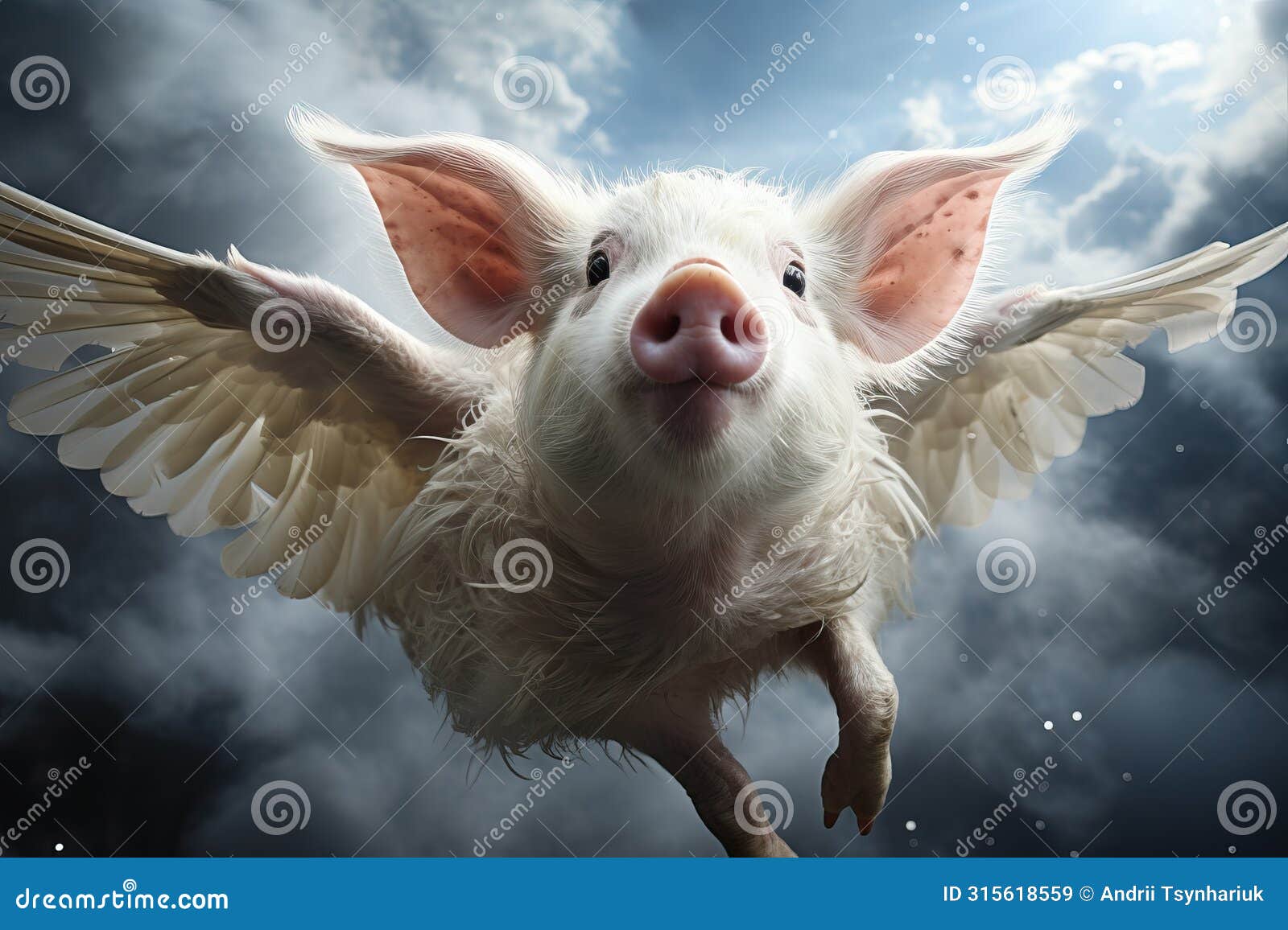 Flying Pig with Wings in the Sky. Stock Image - Image of horizontal ...