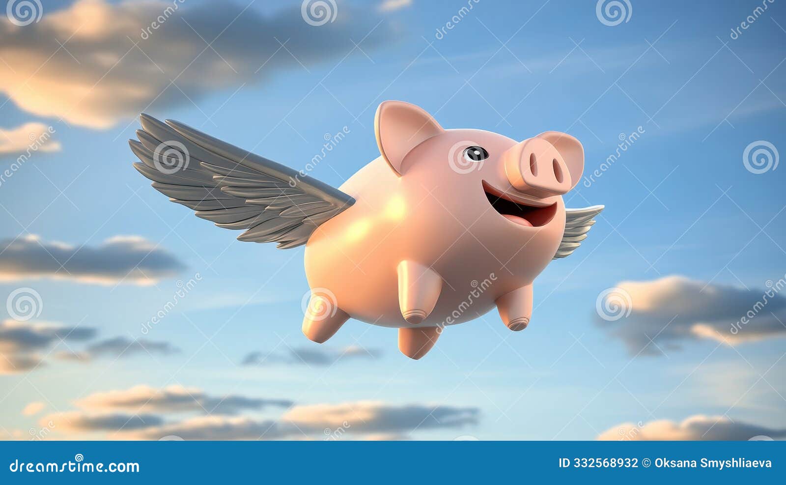 Flying Pig with Wings Soaring through Blue Sky - Conceptual Fantasy ...