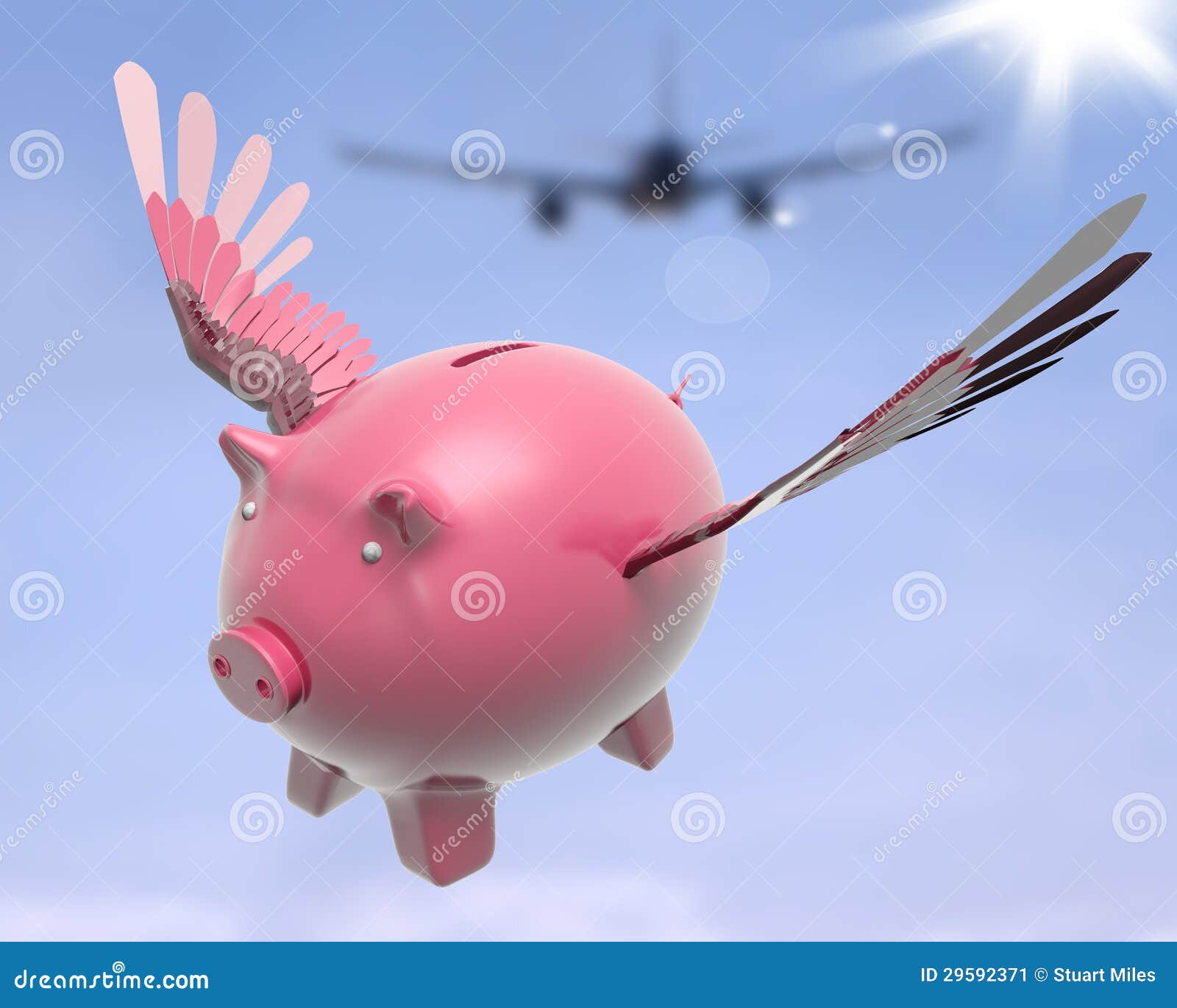 Flying Piggy Shows Sky High Future Success Stock Illustration ...