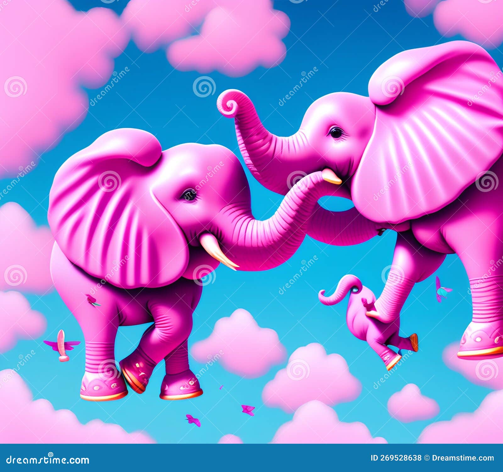 Flying Pink Elephant, Generative AI Illustration Stock Illustration ...