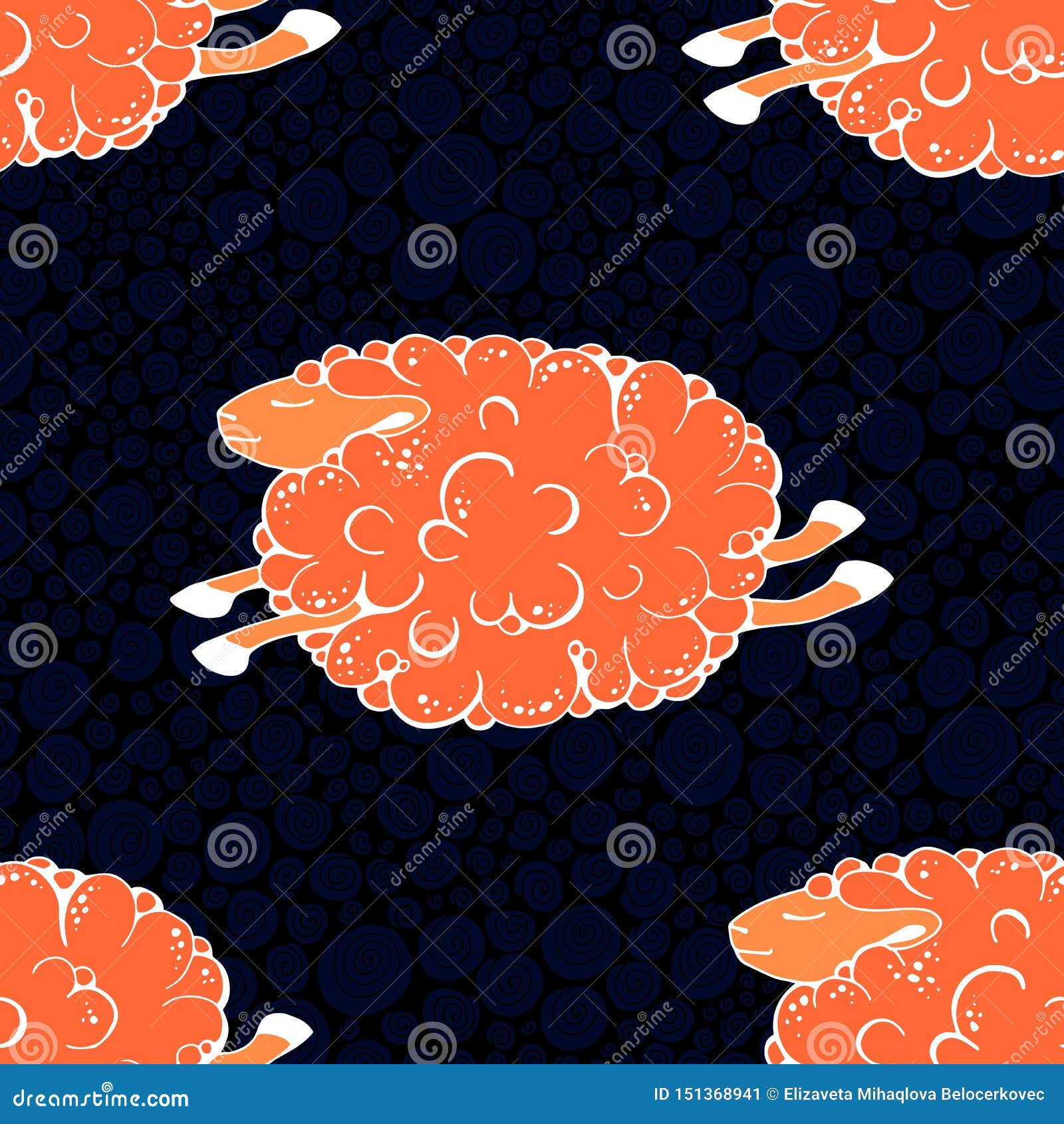 Flying Pink Sheep on a Green Background with Curls. Dancing Sheep ...