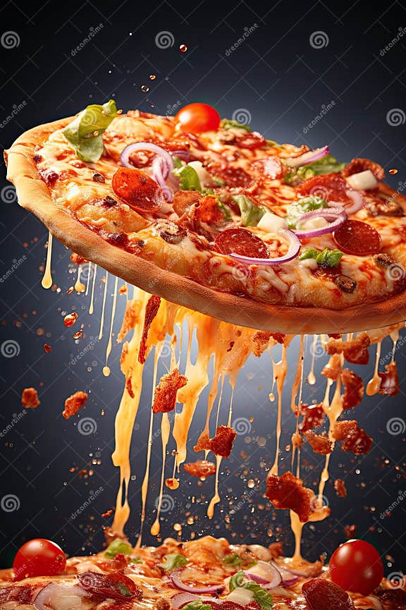 Flying pizza stock image. Image of slice, meat, indoors - 288669887