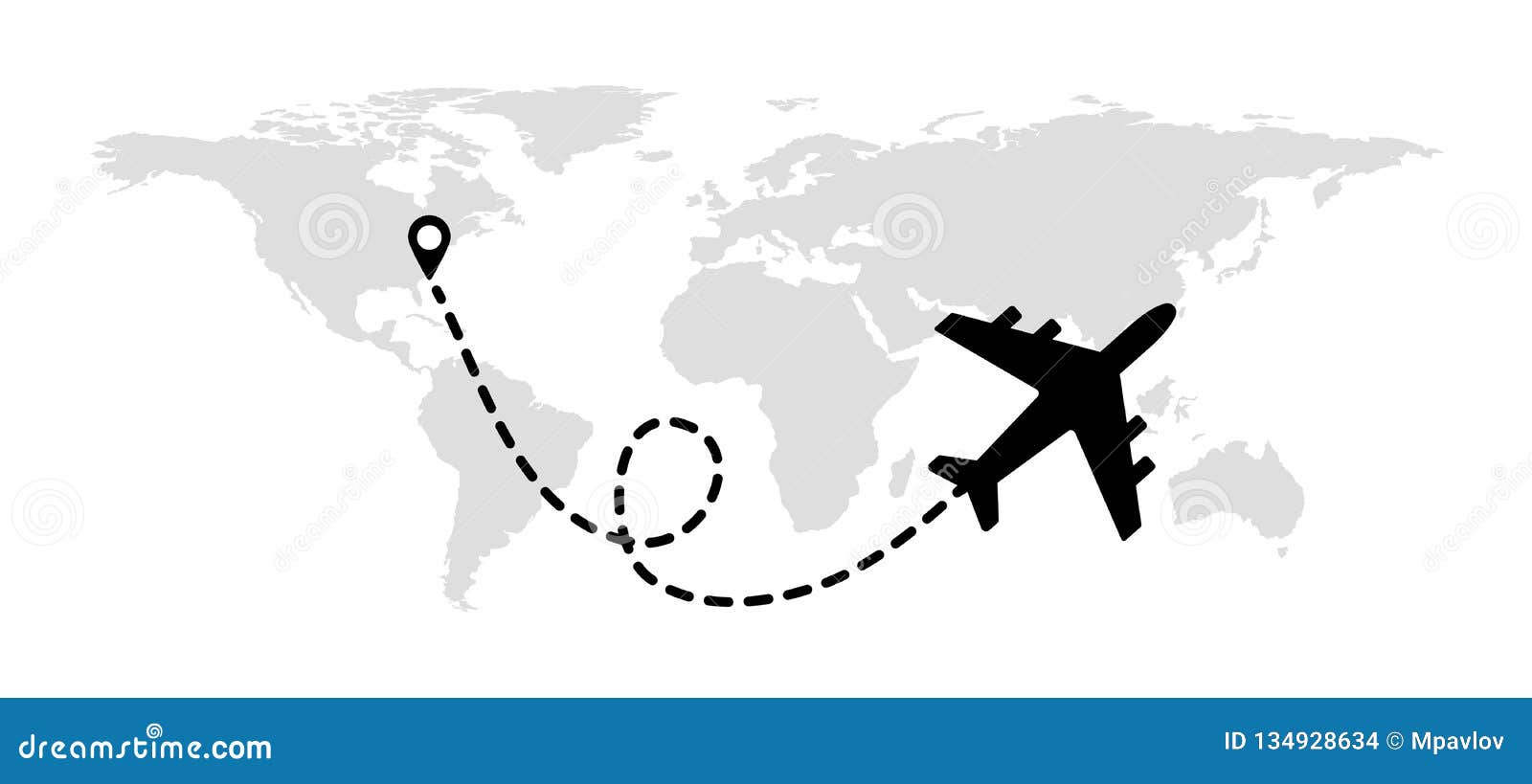 Flying Plane on the Background of the World Map with a Path from the ...