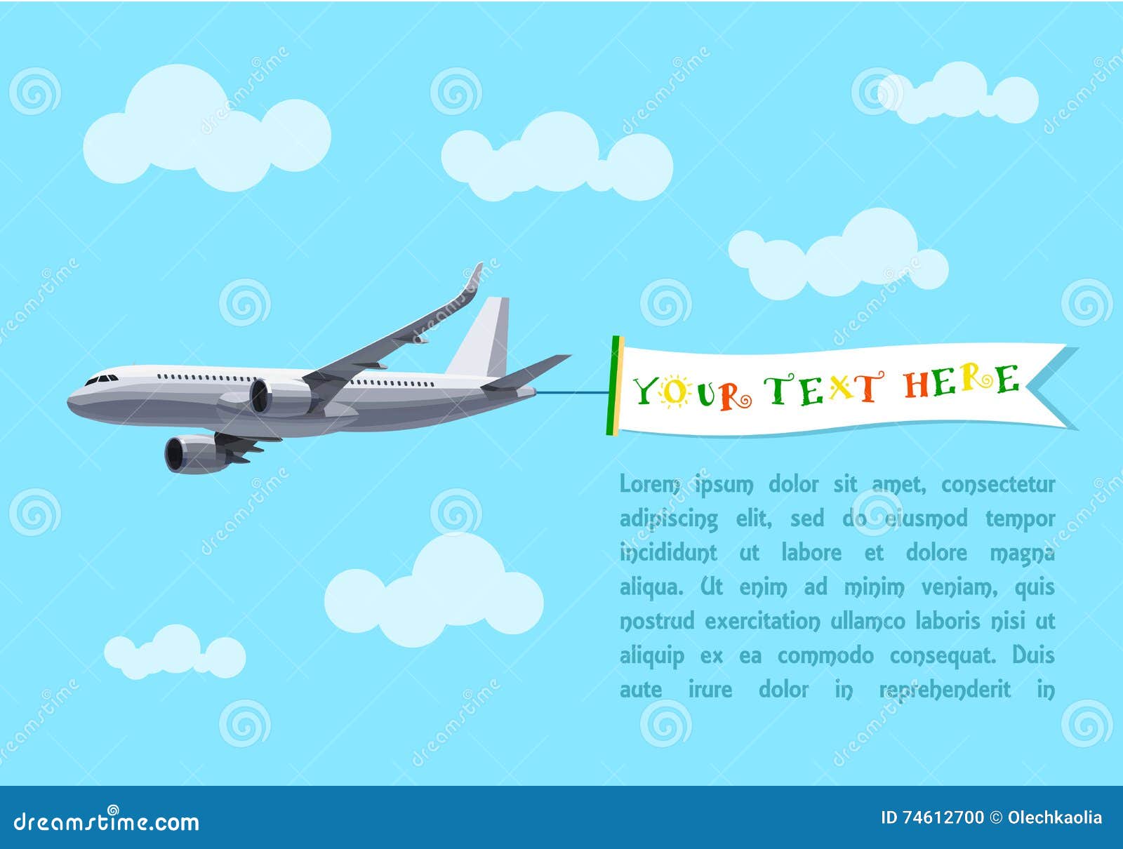 Flying Plane with Banner for Your Text, Advertising, Header. Stock ...