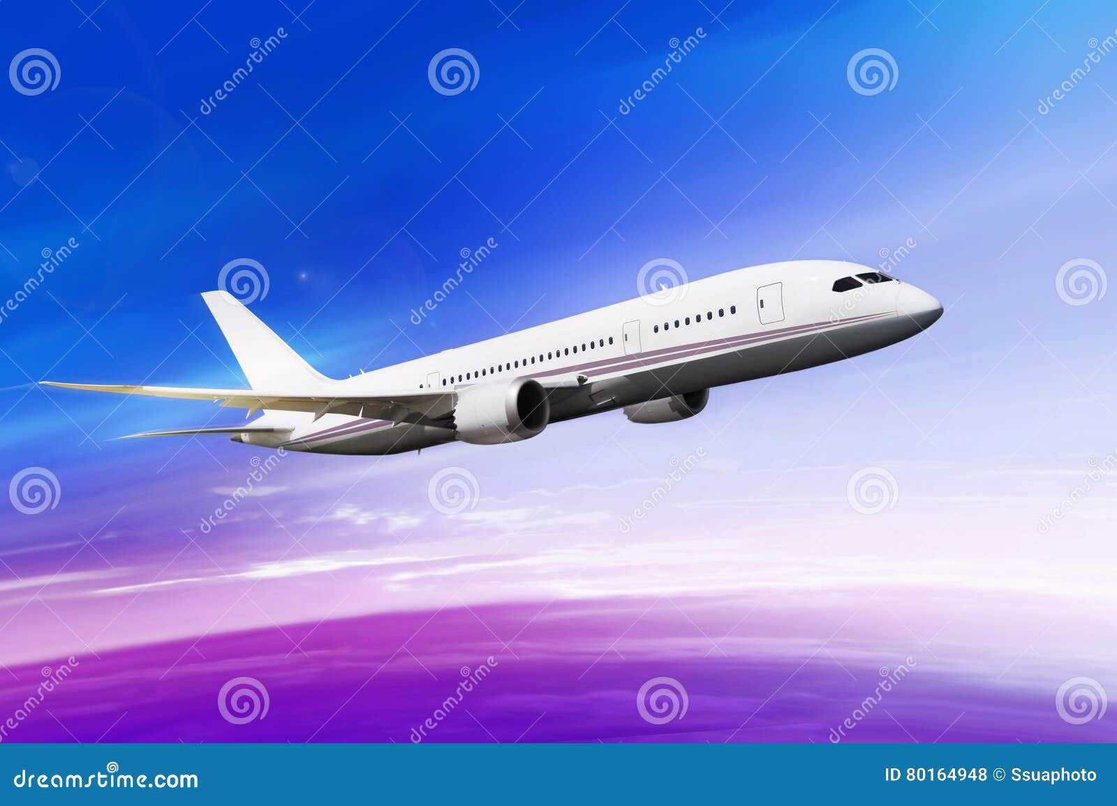 Flying Plane in Beautiful Sky Stock Photo - Image of holiday, coming ...