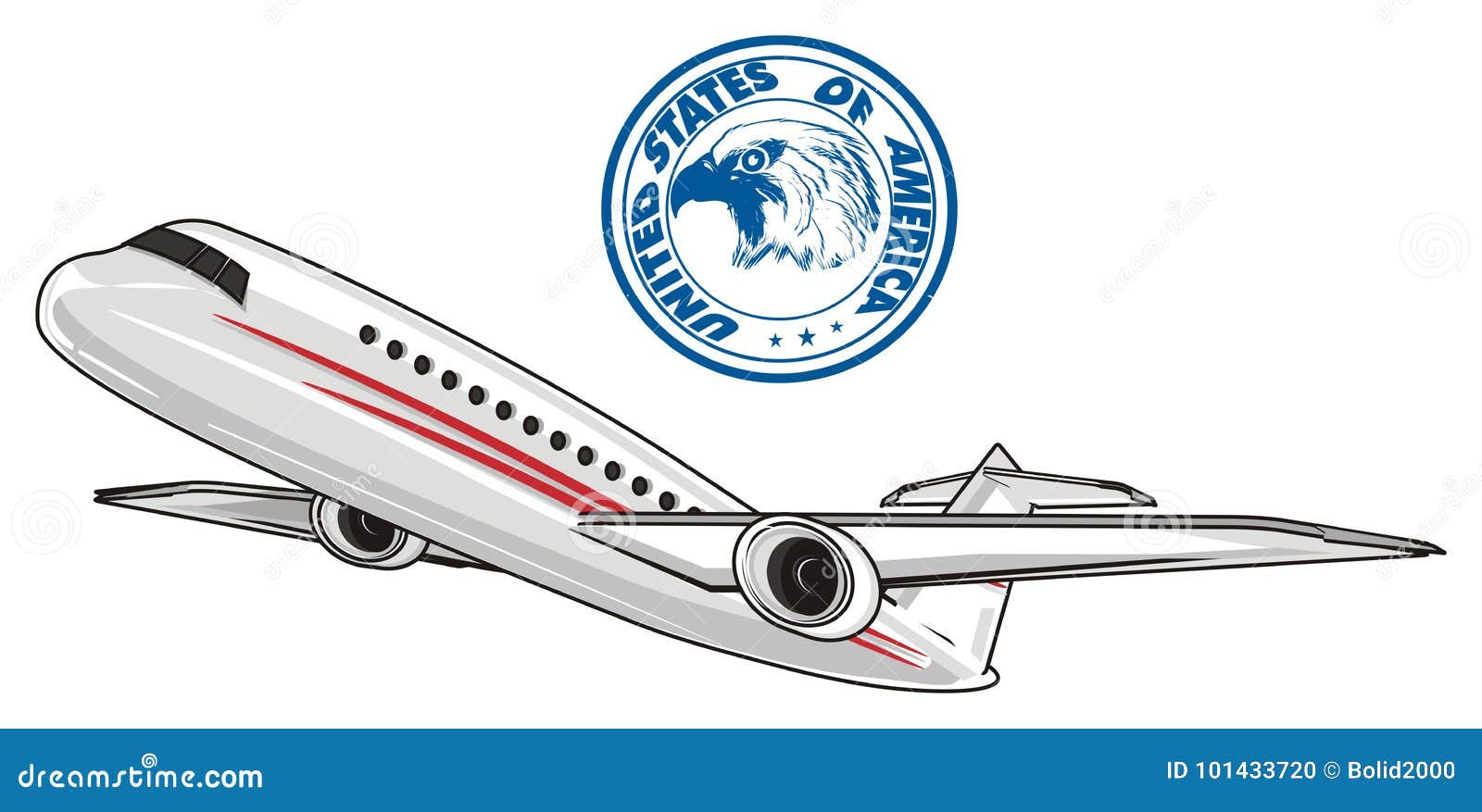 Airplane with stamp stock illustration. Illustration of blue - 101433720