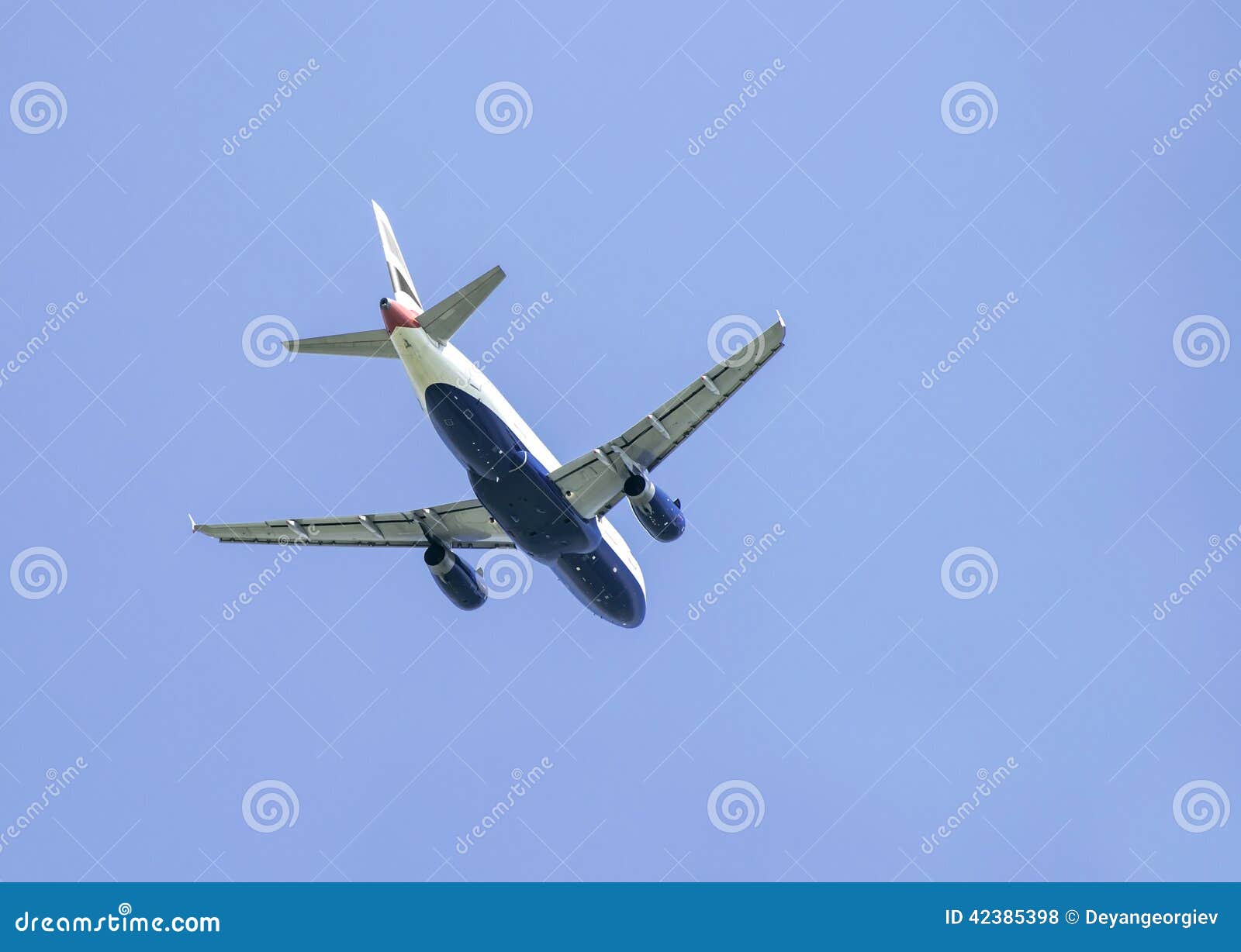 Flying Plane on Blue Sky Background Stock Photo - Image of aviation ...