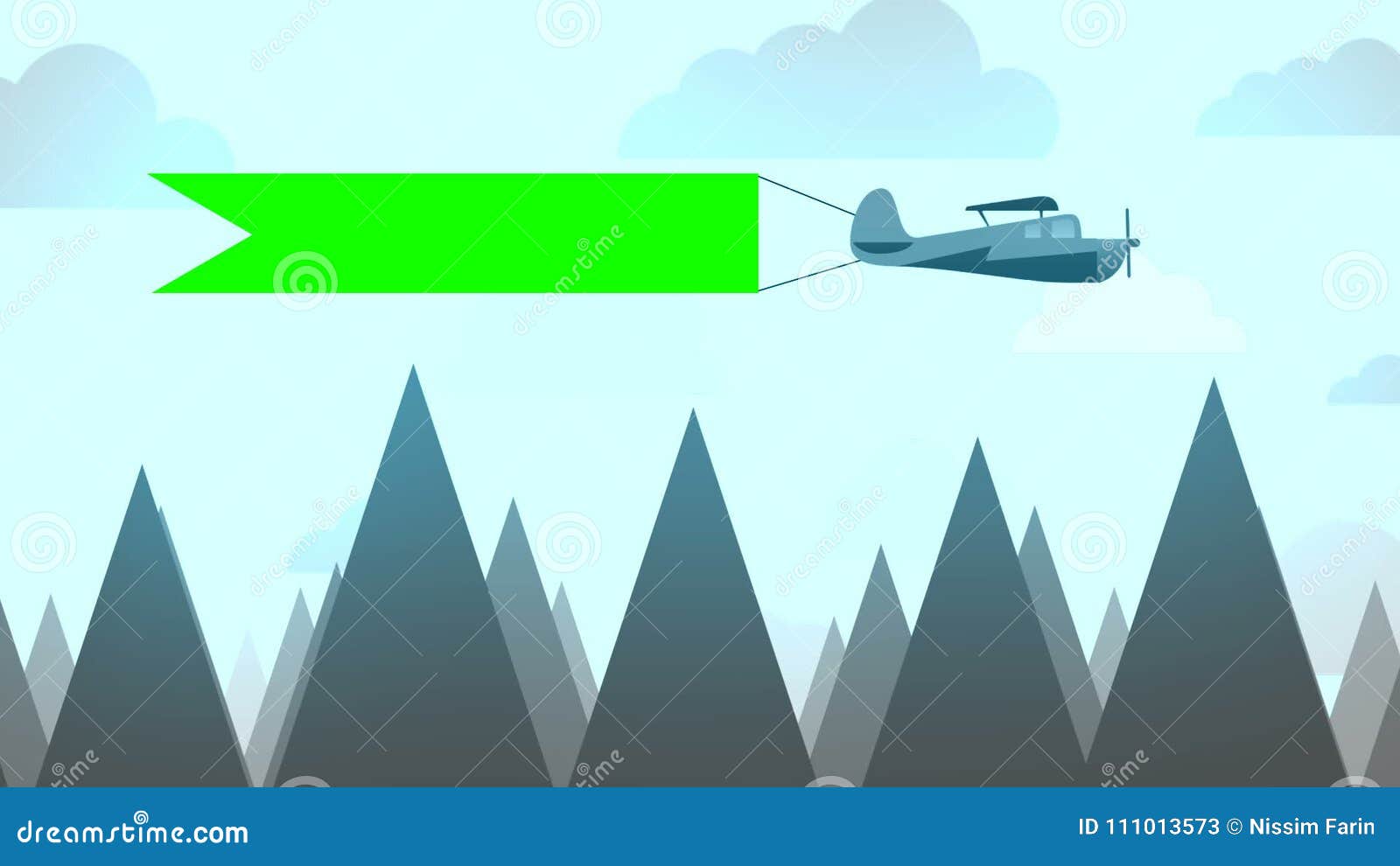 Flying Plane Carry a Sign on a Sky Background in Cartoon Vector Style ...