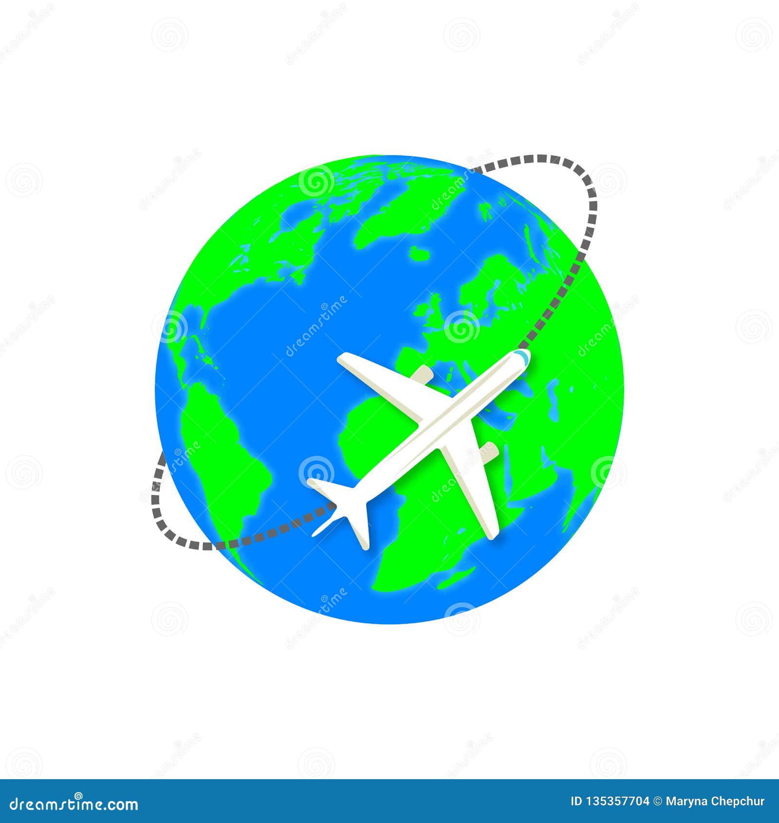 Flying Plane. Earth Planet. Flat Icon Stock Illustration - Illustration ...