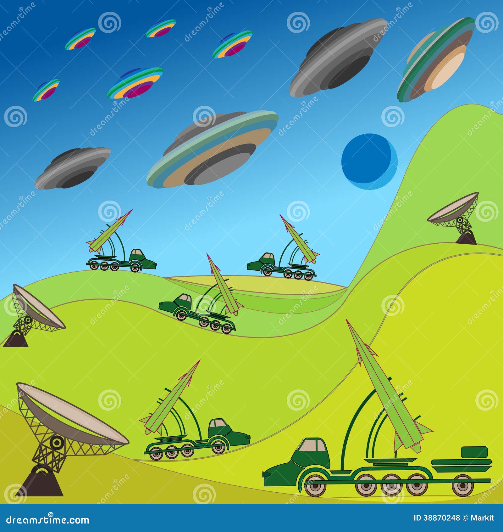Flying Plates of Aliens are Attacking the Earth Stock Illustration ...