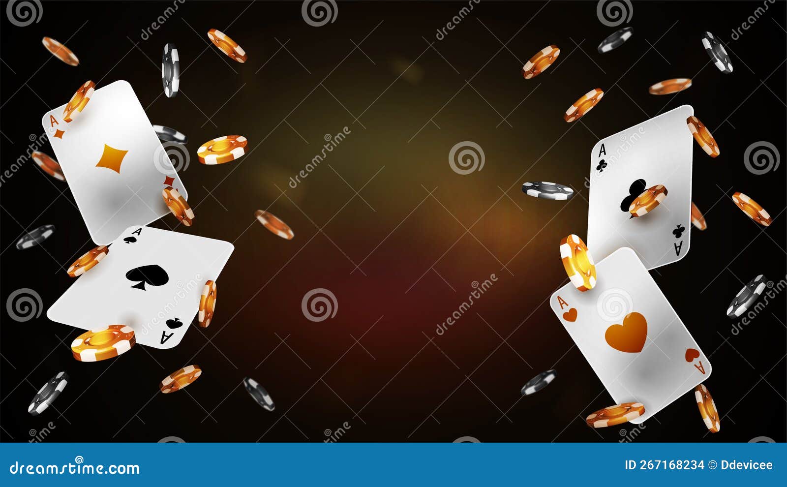 Flying Playing Cards and Poker Chips on Gold Shiny Blurred Background ...