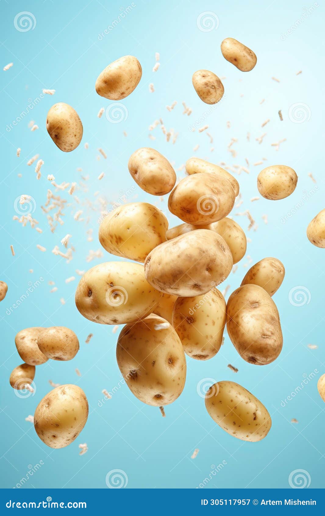Flying Potatoes on Blue Background. Stock Illustration - Illustration ...