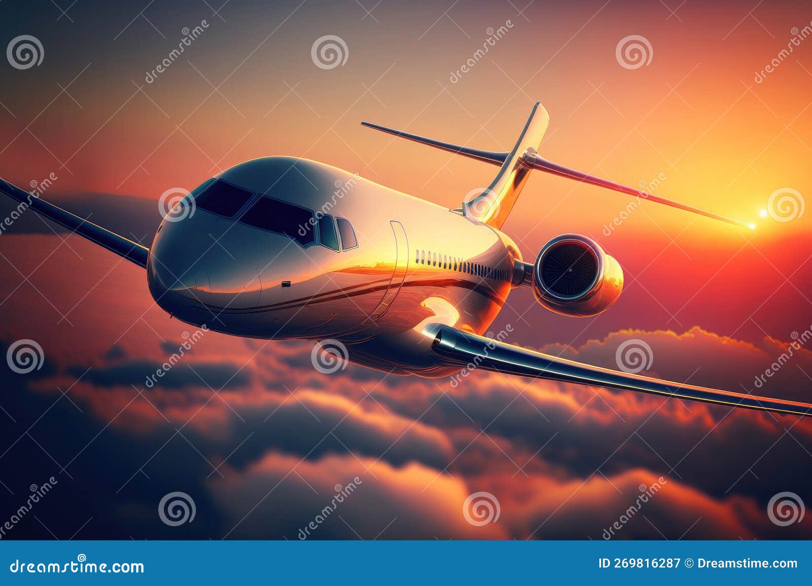 Flying on a Private Jet at Sunset. Created with Generative AI ...