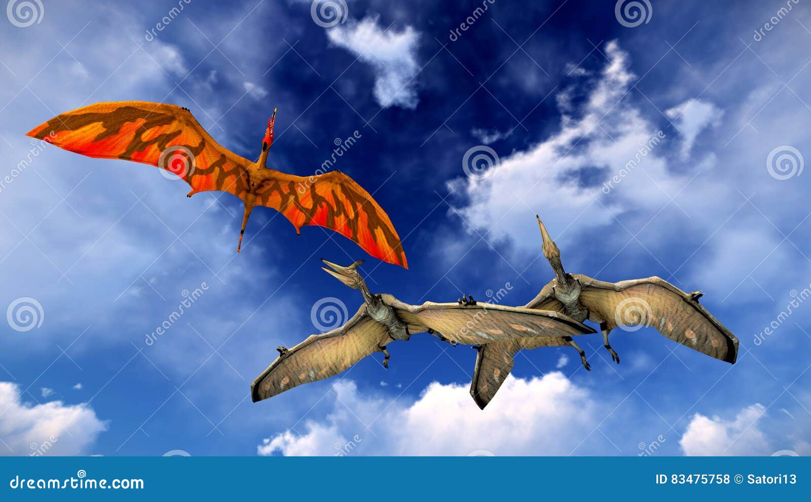 Flying Pterodactyl Against the Beautiful Cloudscape 3d Illustration ...