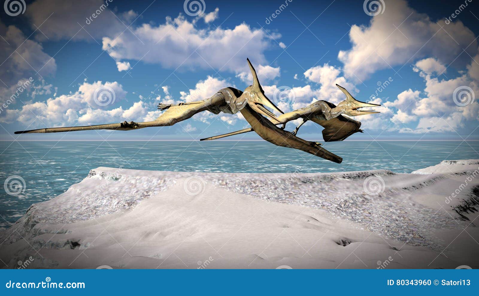 Flying Pterodactyl Over the Land 3d Illustration Stock Illustration ...