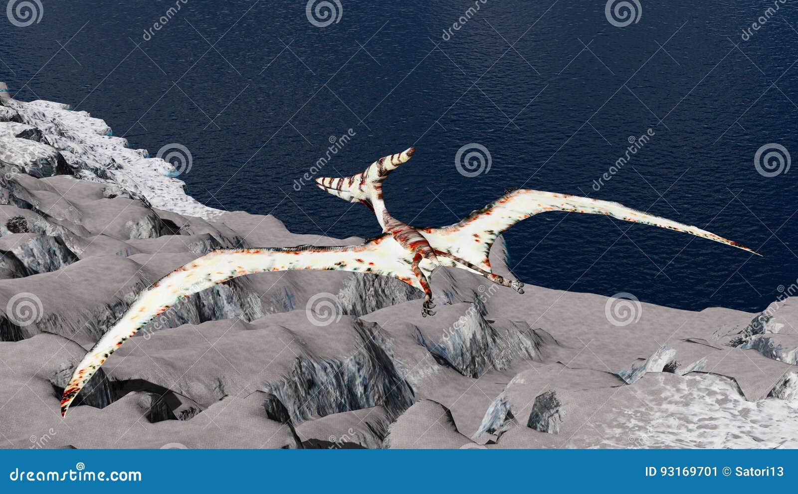 Flying Pterodactyl Over the Land 3d Illustration Stock Illustration ...