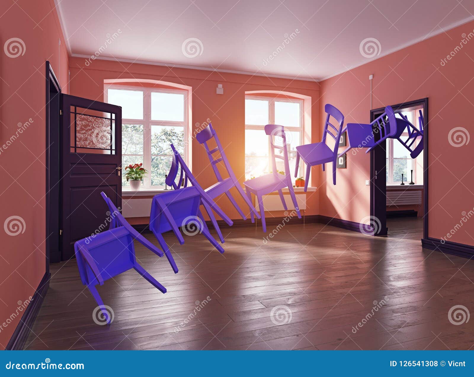 Flying purple chairs stock illustration. Illustration of levitation ...