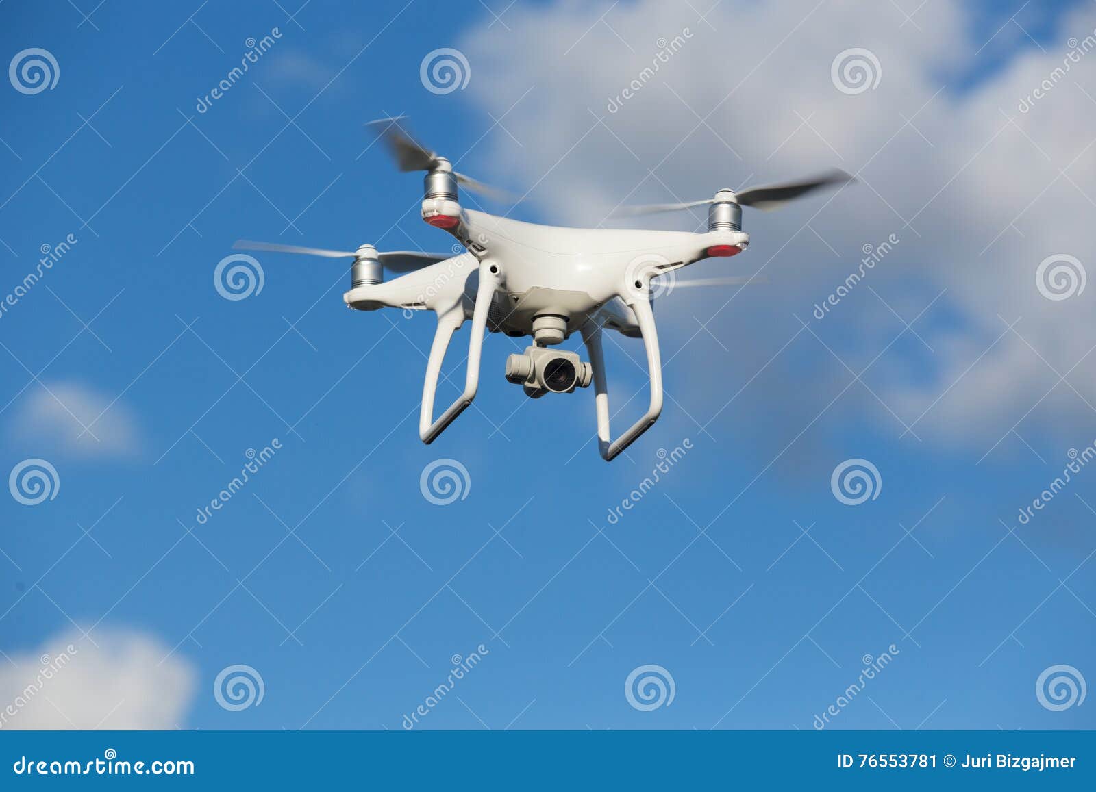 Flying Quadcopter in Blue Sky Stock Image - Image of quadcopter ...