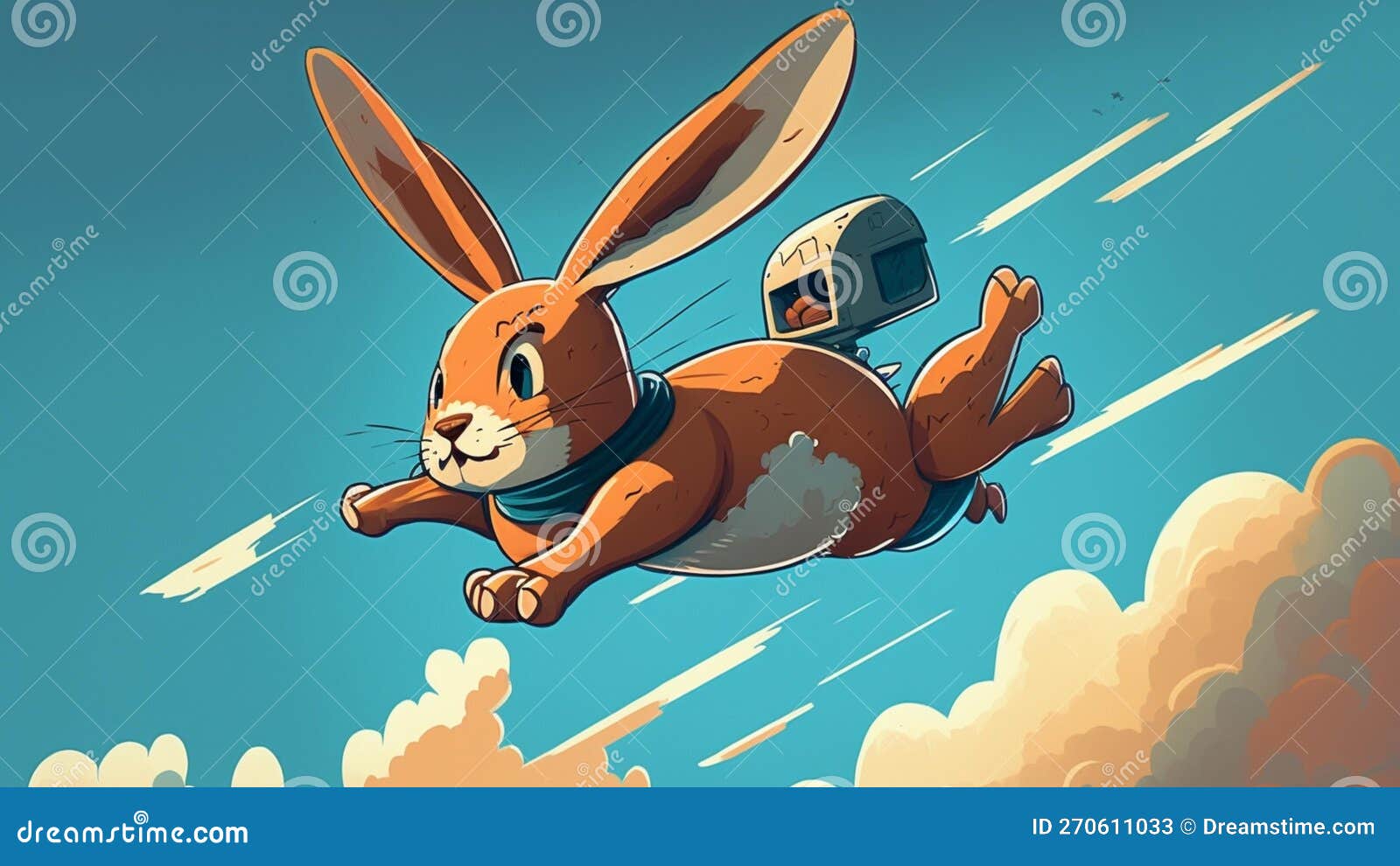 Flying rabbit in air stock illustration. Illustration of background ...