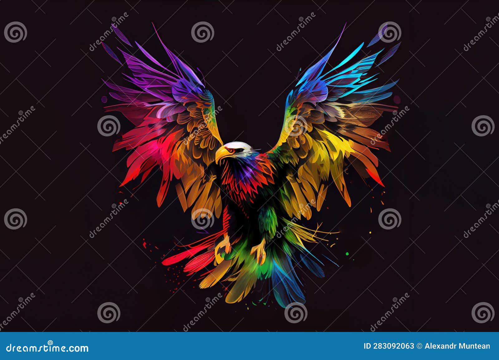 Flying rainbow eagle. stock illustration. Illustration of colorful ...