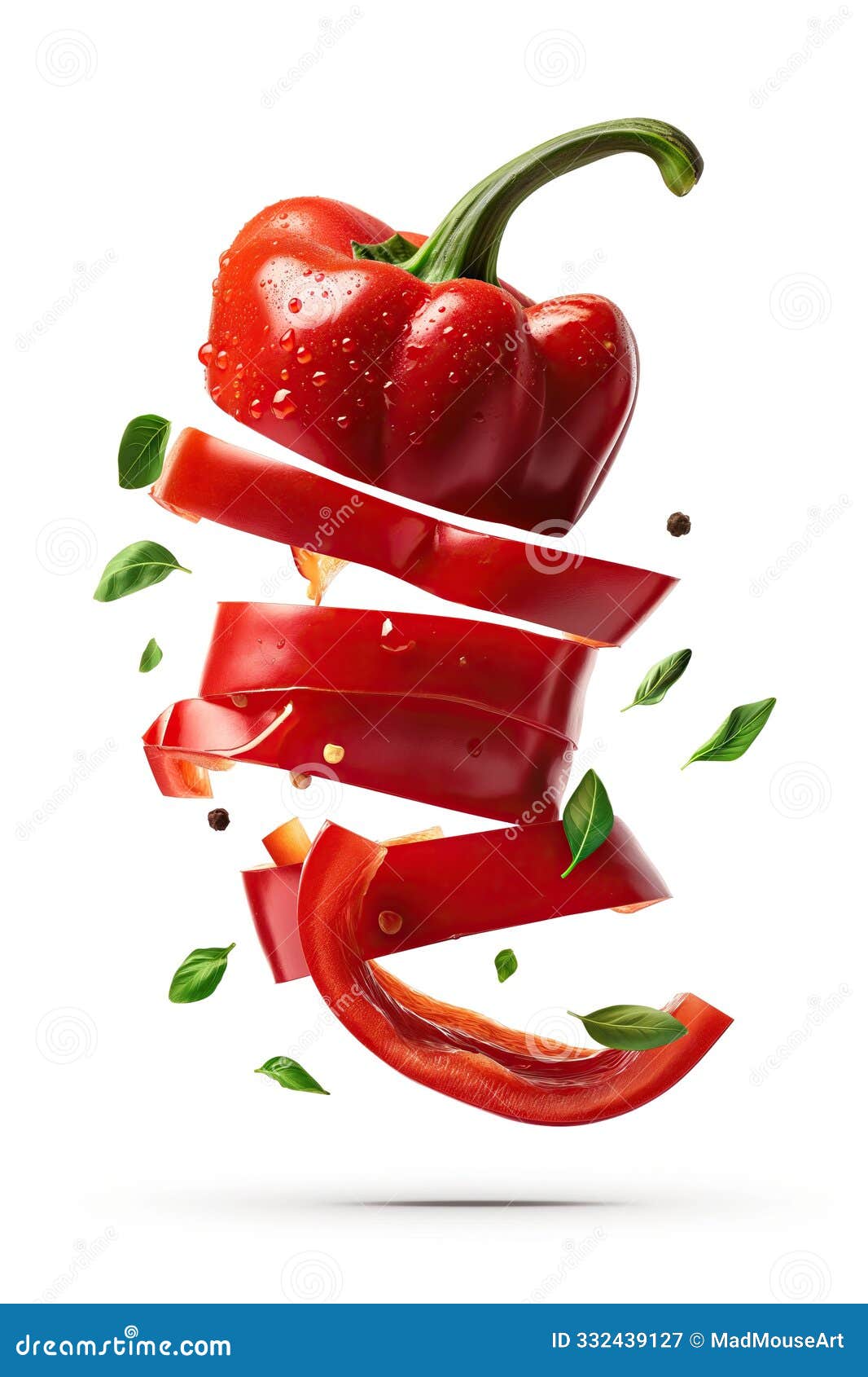 Flying Red Bell Pepper Isolated on White Background Stock Illustration ...