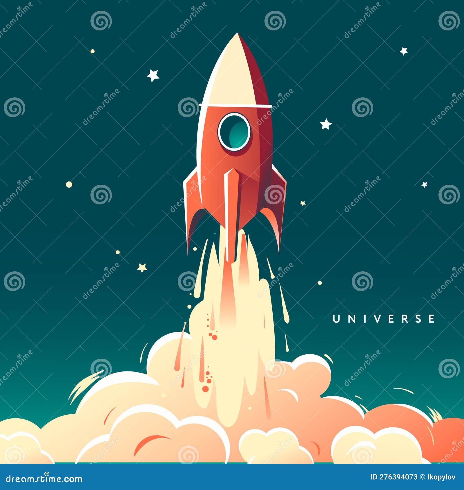 Flying Red Rocket with the Word Universe, Vector Stock Vector ...