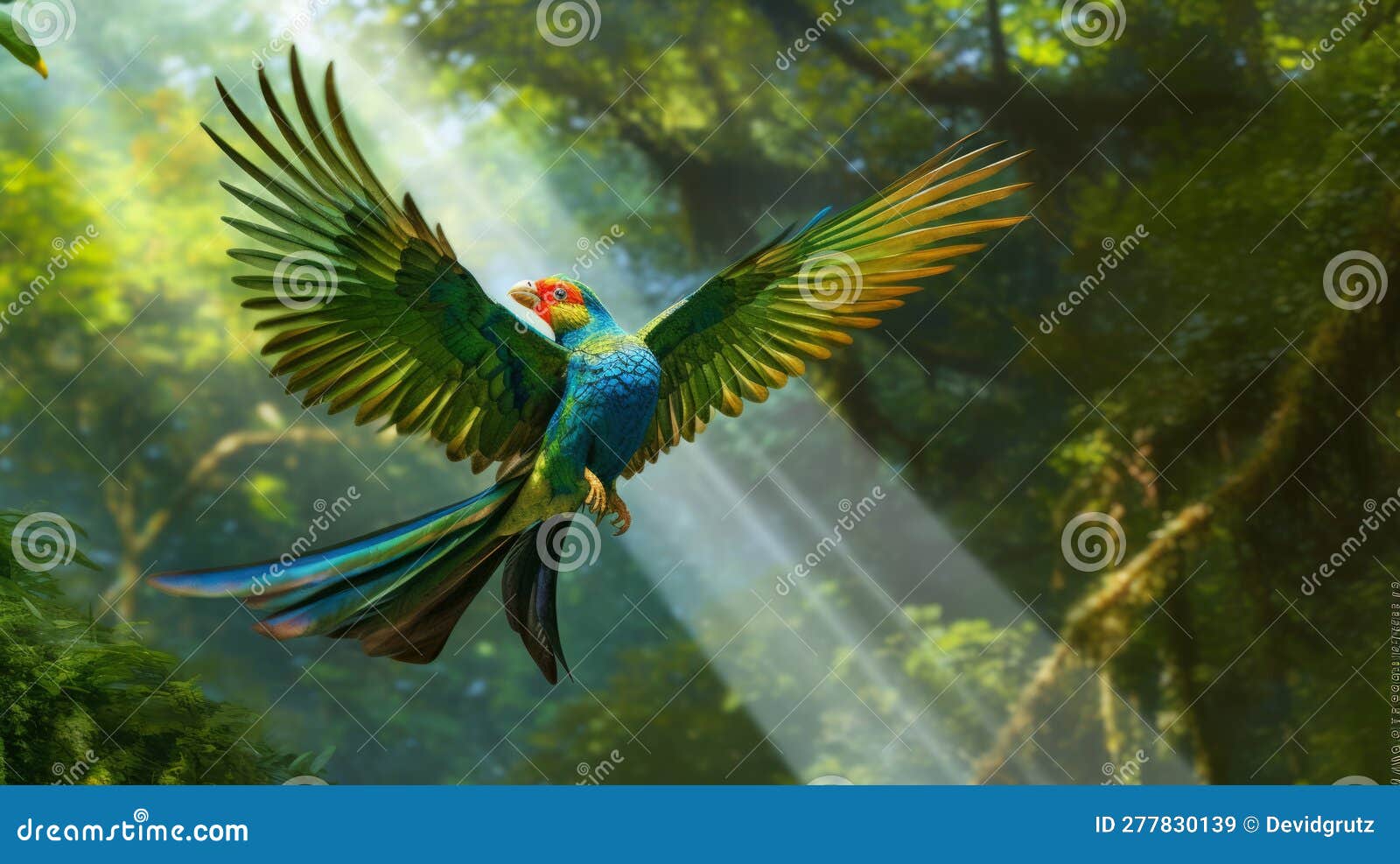 Flying Resplendent Quetzal. Generative AI Stock Illustration ...