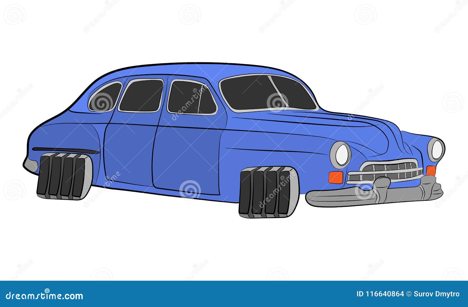 Flying Retro Car Vector Drawing Illustration Stock Illustration ...