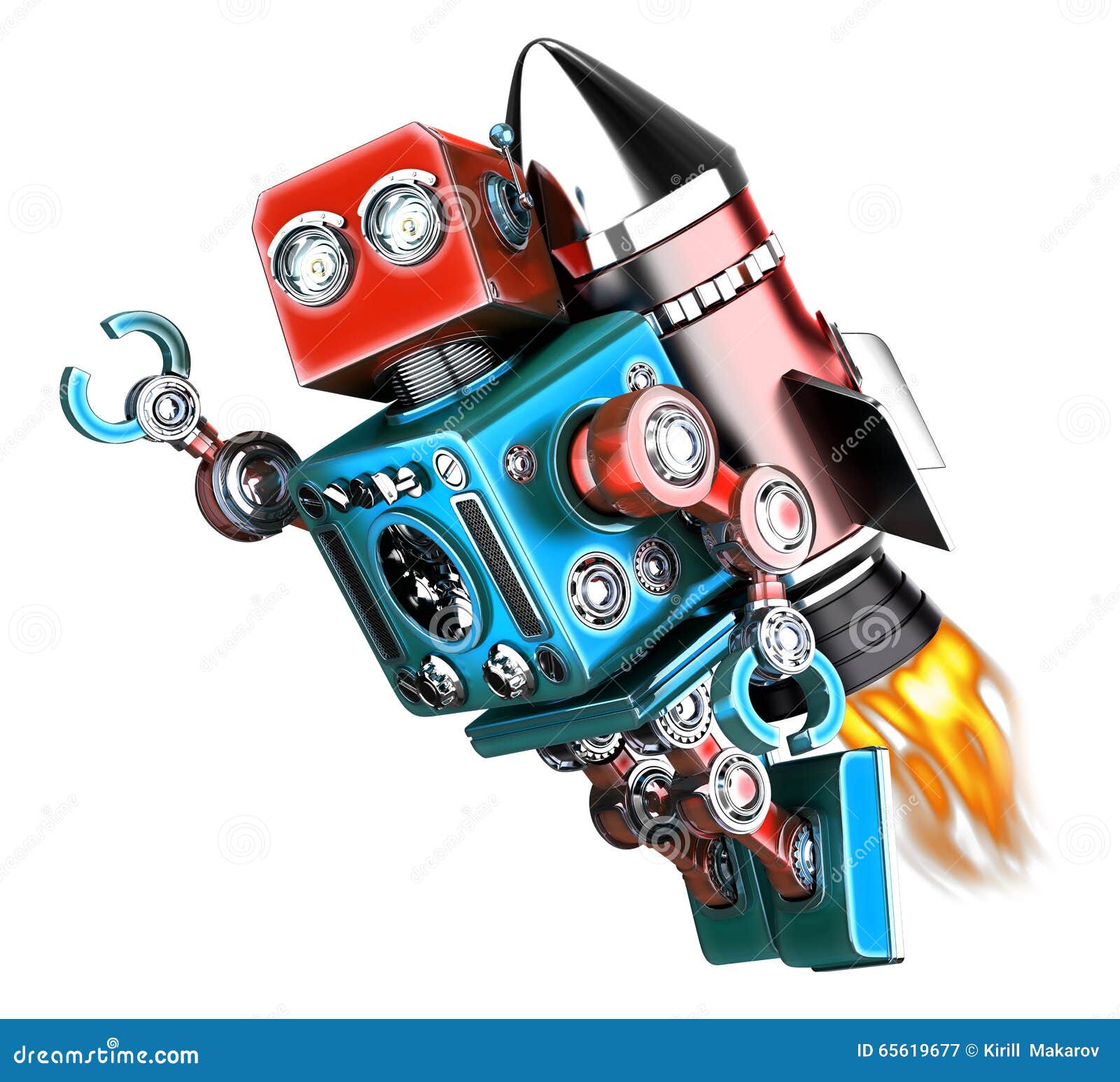 Flying Retro Robot. Isolated. Contains Clipping Path Stock Illustration ...