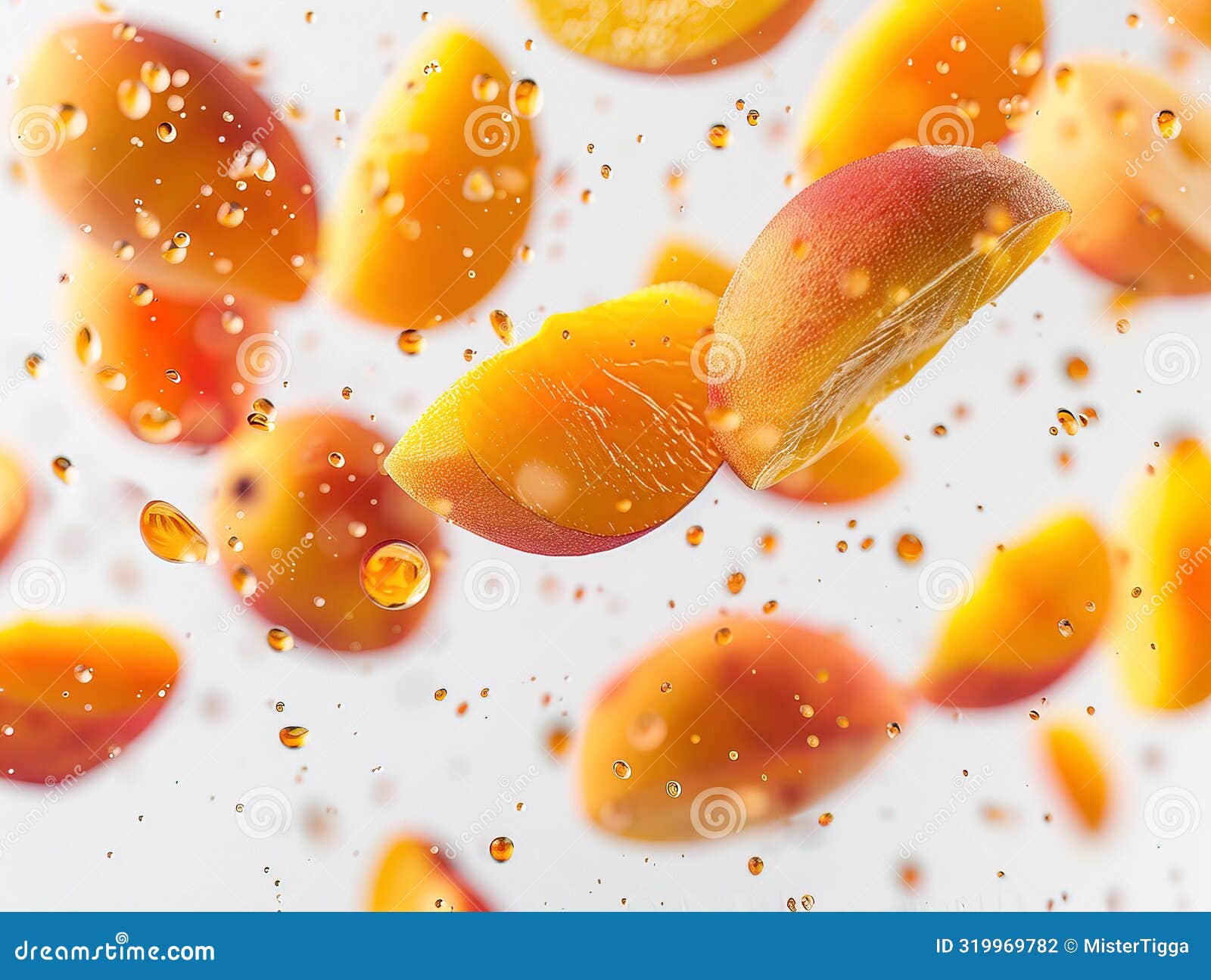 Flying Ripe Mango with Green Leaves Isolated on White Background. Mango ...