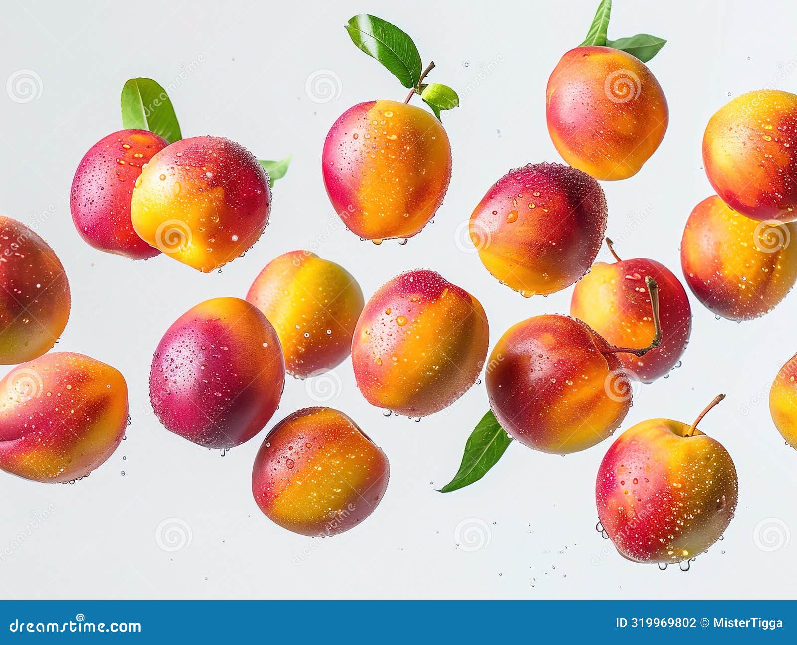 Flying Ripe Mango with Green Leaves Isolated on White Background. Mango ...