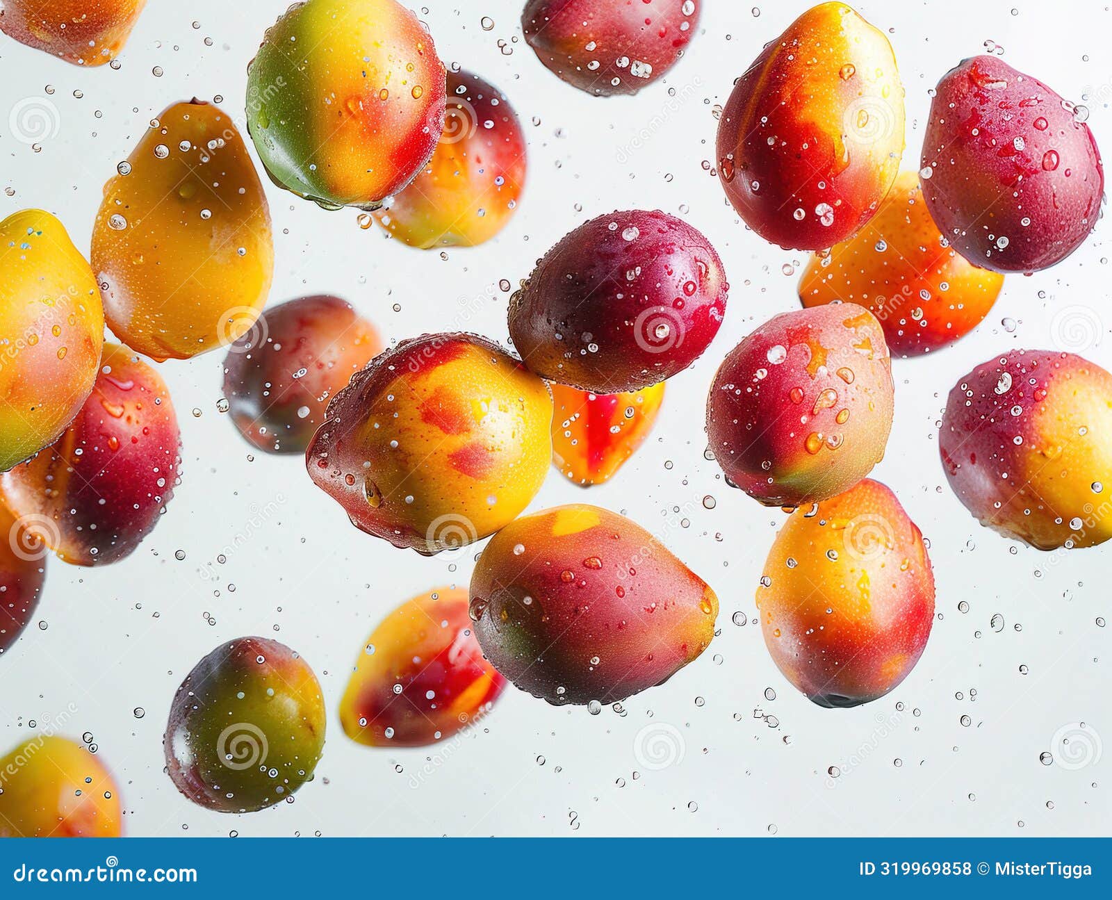 Flying Ripe Mango with Green Leaves Isolated on White Background. Mango ...