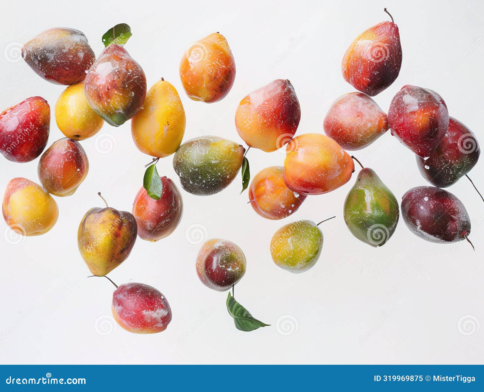 Flying Ripe Mango with Green Leaves Isolated on White Background. Mango ...