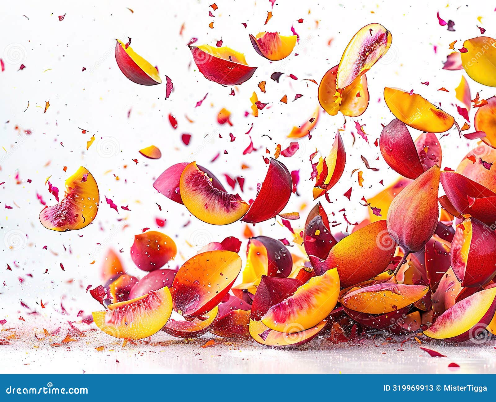 Flying Ripe Mango with Green Leaves Isolated on White Background. Mango ...