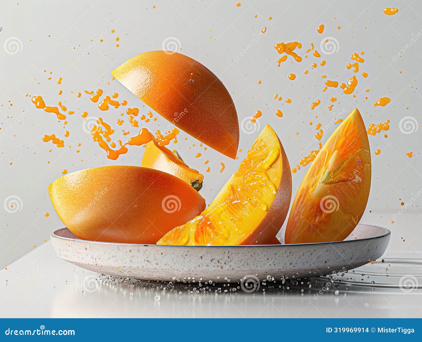 Flying Ripe Mango with Green Leaves Isolated on White Background. Mango ...