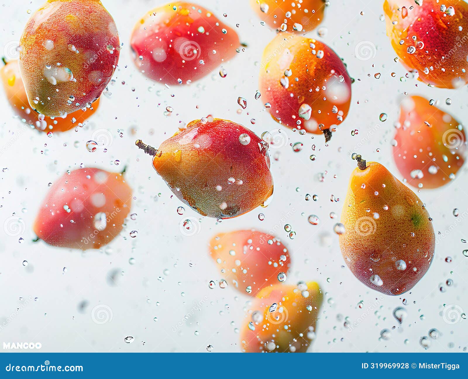 Flying Ripe Mango with Green Leaves Isolated on White Background. Mango ...