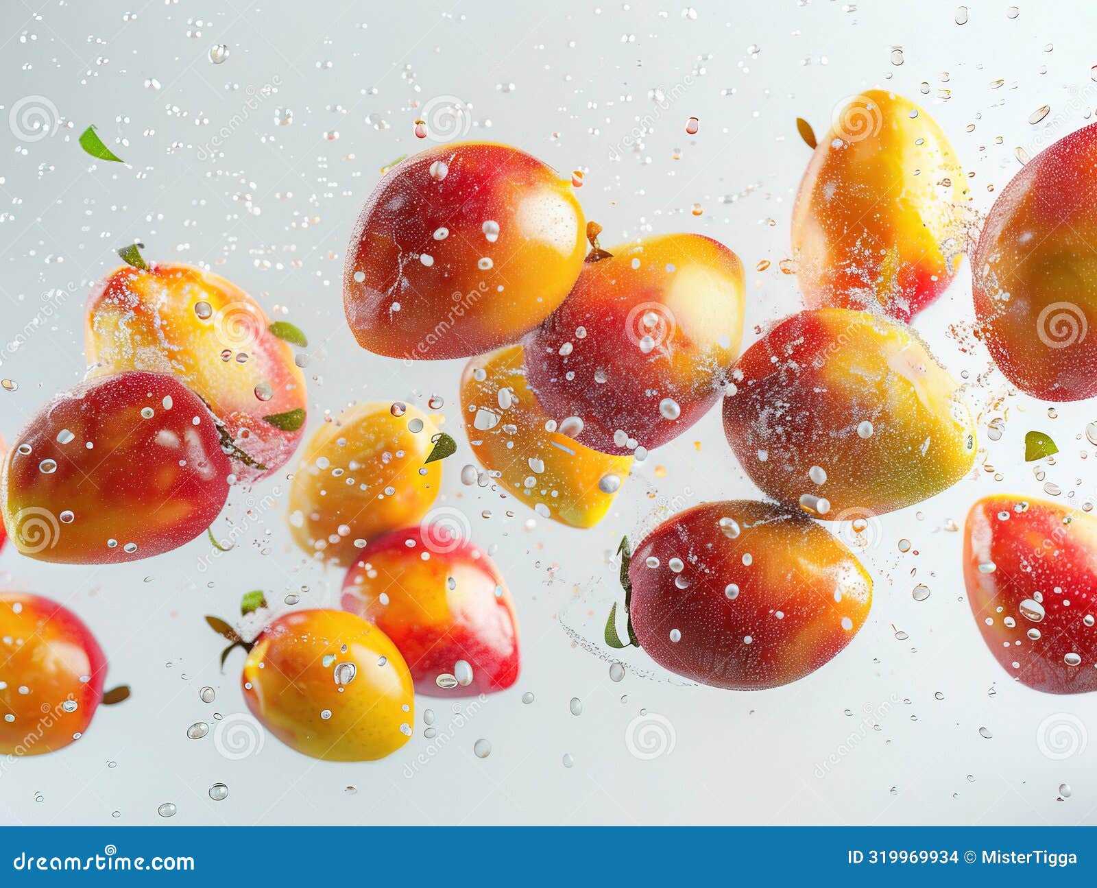 Flying Ripe Mango with Green Leaves Isolated on White Background. Mango ...