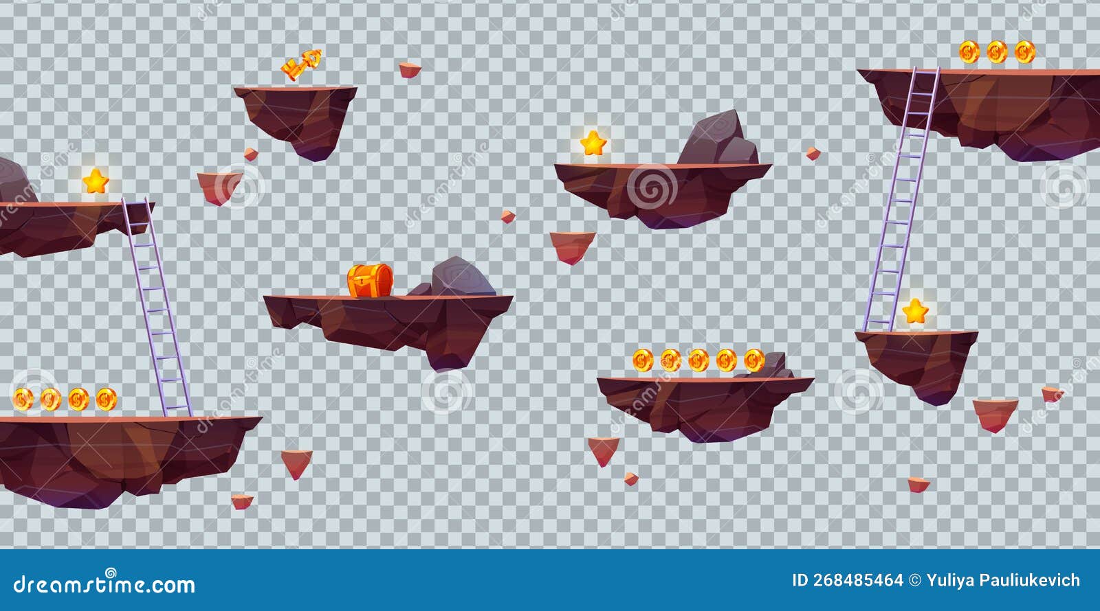 Flying Rock Islands At Night Sky Cartoon Landscape Stock Illustration ...