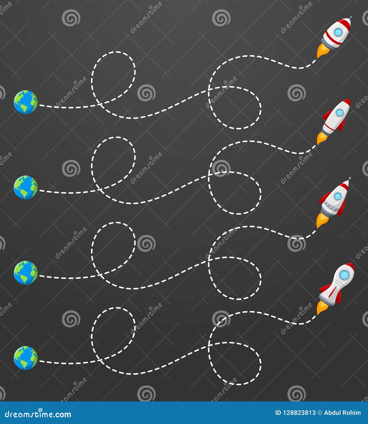 Flying Rocket with a Dotted Line Route Stock Illustration ...
