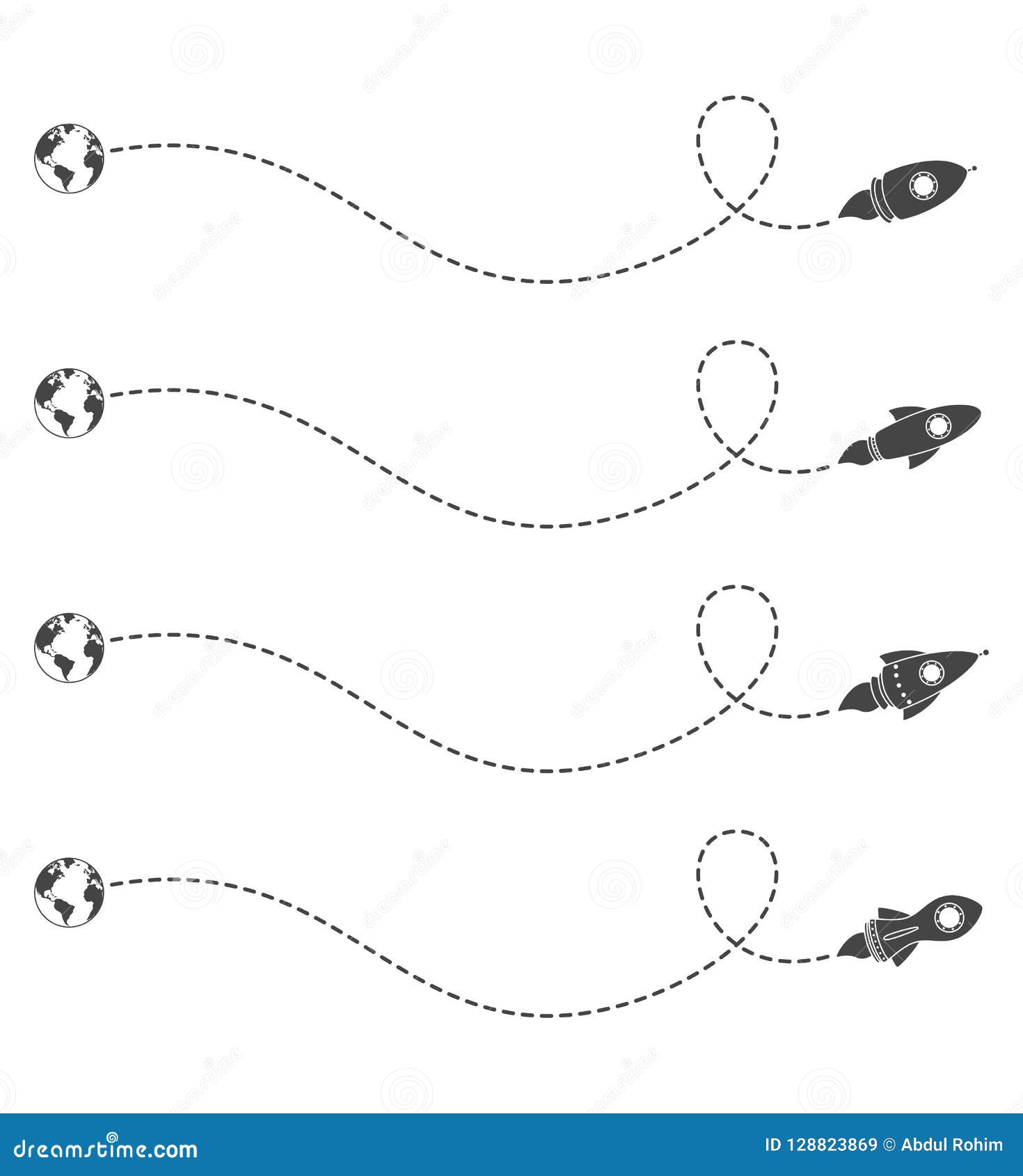 Flying Rocket with a Dotted Line Route Stock Illustration ...